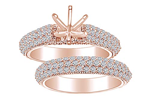 (2.5 Cttw) Round Shape White Natural Diamond Semi Mount Engagement Wedding Ring Set in 14k Solid Rose Gold Ring Size-7.5