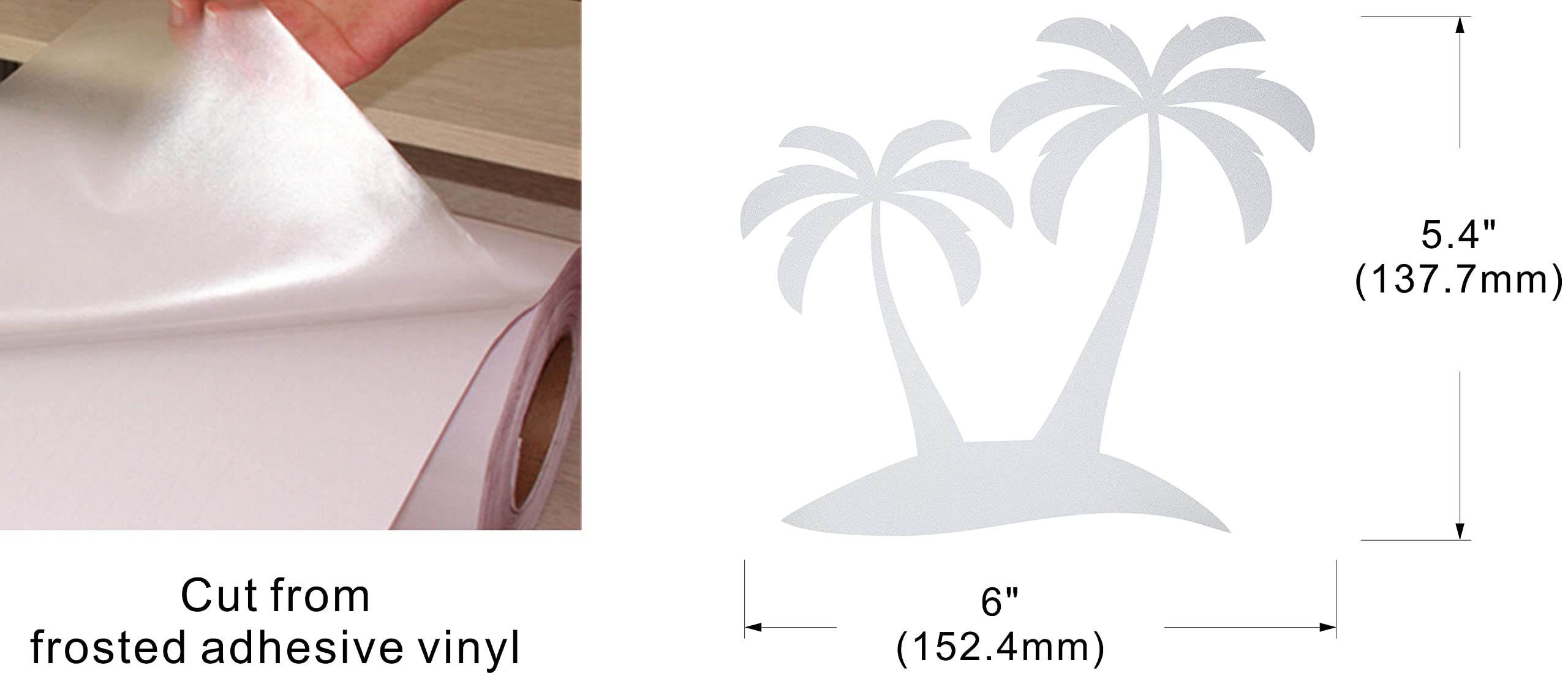 (2 Pack) 6" x 5.4" Palm Tree Frosted Matte Vinyl Decals Glass Safety Stickers - Keep Children Safe, Alert Birds, Dogs, Kids - Glass Window Door Indicator