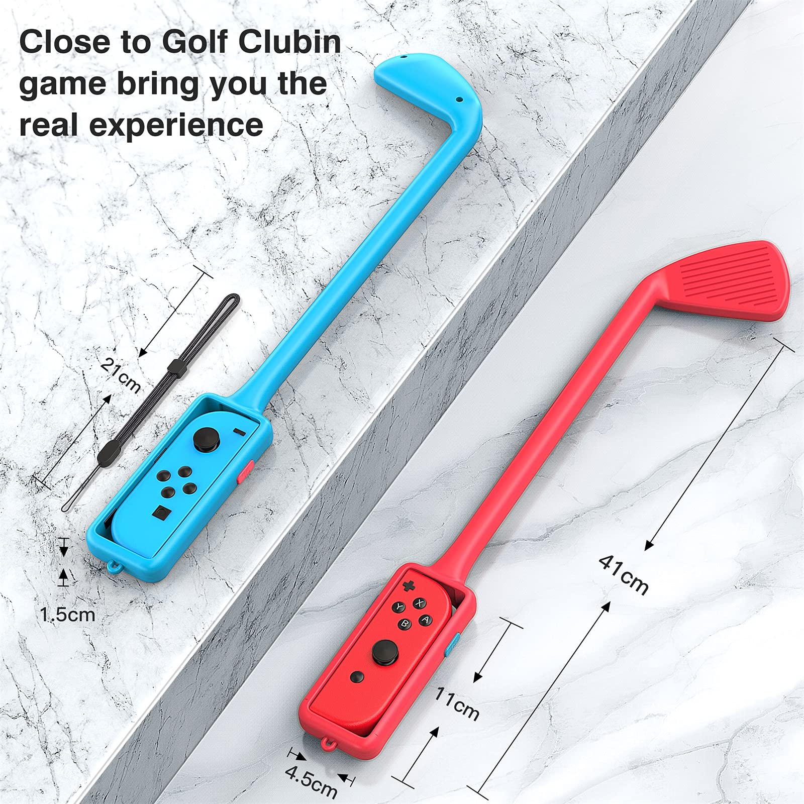 (2 Pack) GTAplam Golf Club Compatible with Nintendo Switch, Joy Con Controller Grip for Mario Golf, Golf Games Hand Grip Accessories for Super Rush - Red & Blue