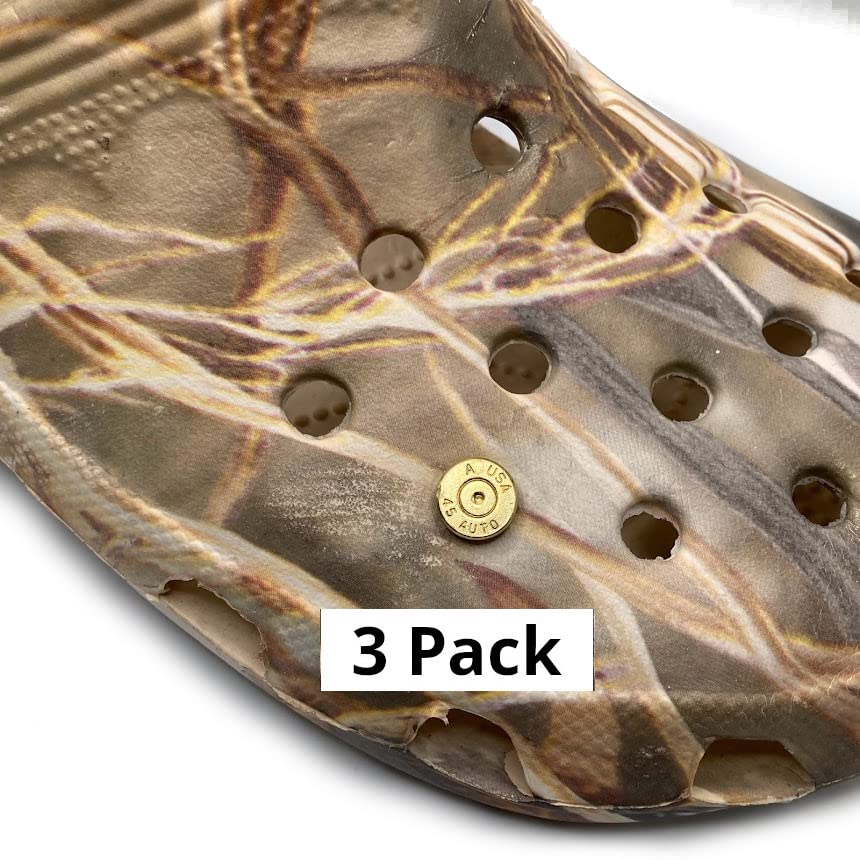 (3pk) Bullet Casing Shoe Charms for Crocs - Military, Army, Police, Shooting, Hunting (.45 ACP/Auto (Brass))