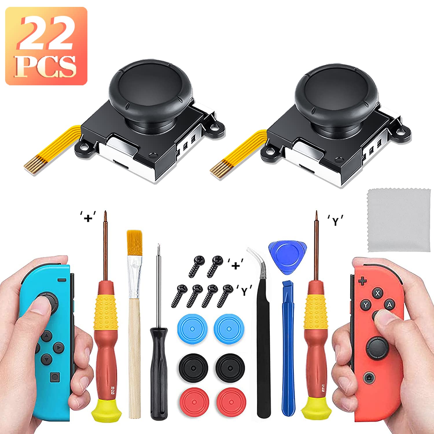 (2 Pack) Joycon joystick replacement, Replacement Joystick Analog Thumb Stick for Switch Joy-Con Controller & Switch Lite,Include Full Repair Tool Kit and 2 Jon Con Replacement