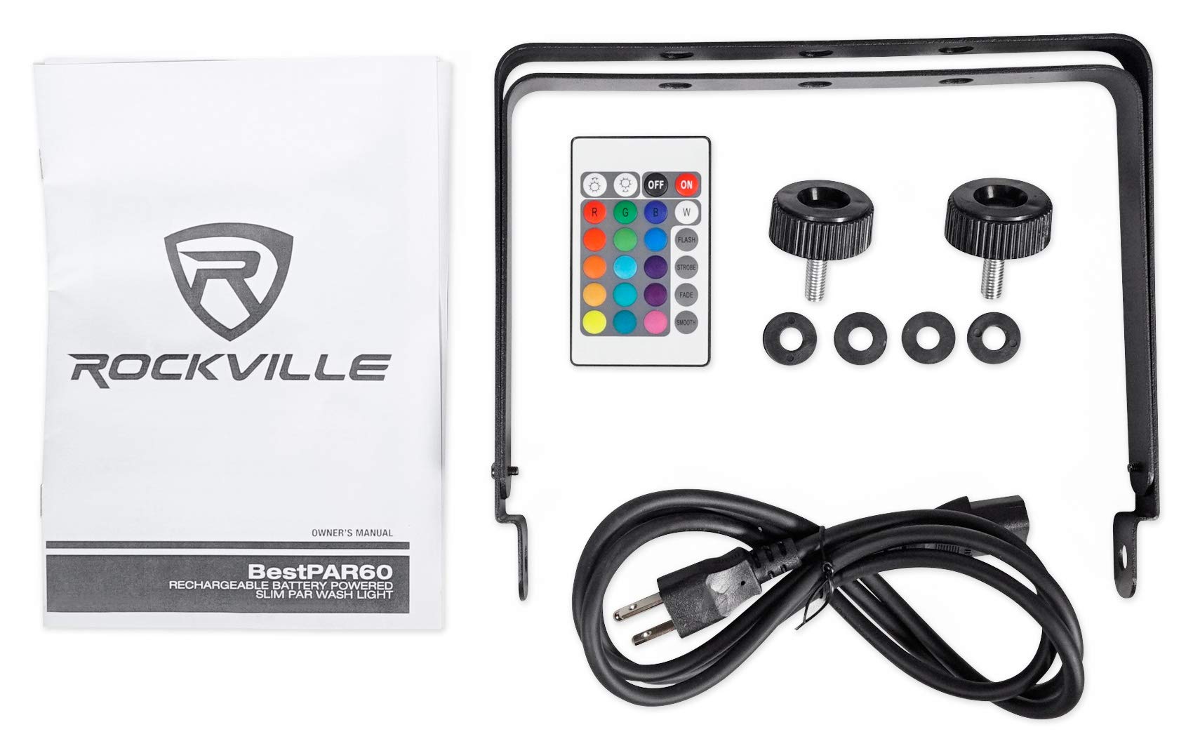 (2) Rockville Best PAR 60 Rechargeable Wash Lights w/Wireless DMX+RGBWA+UV+Bag