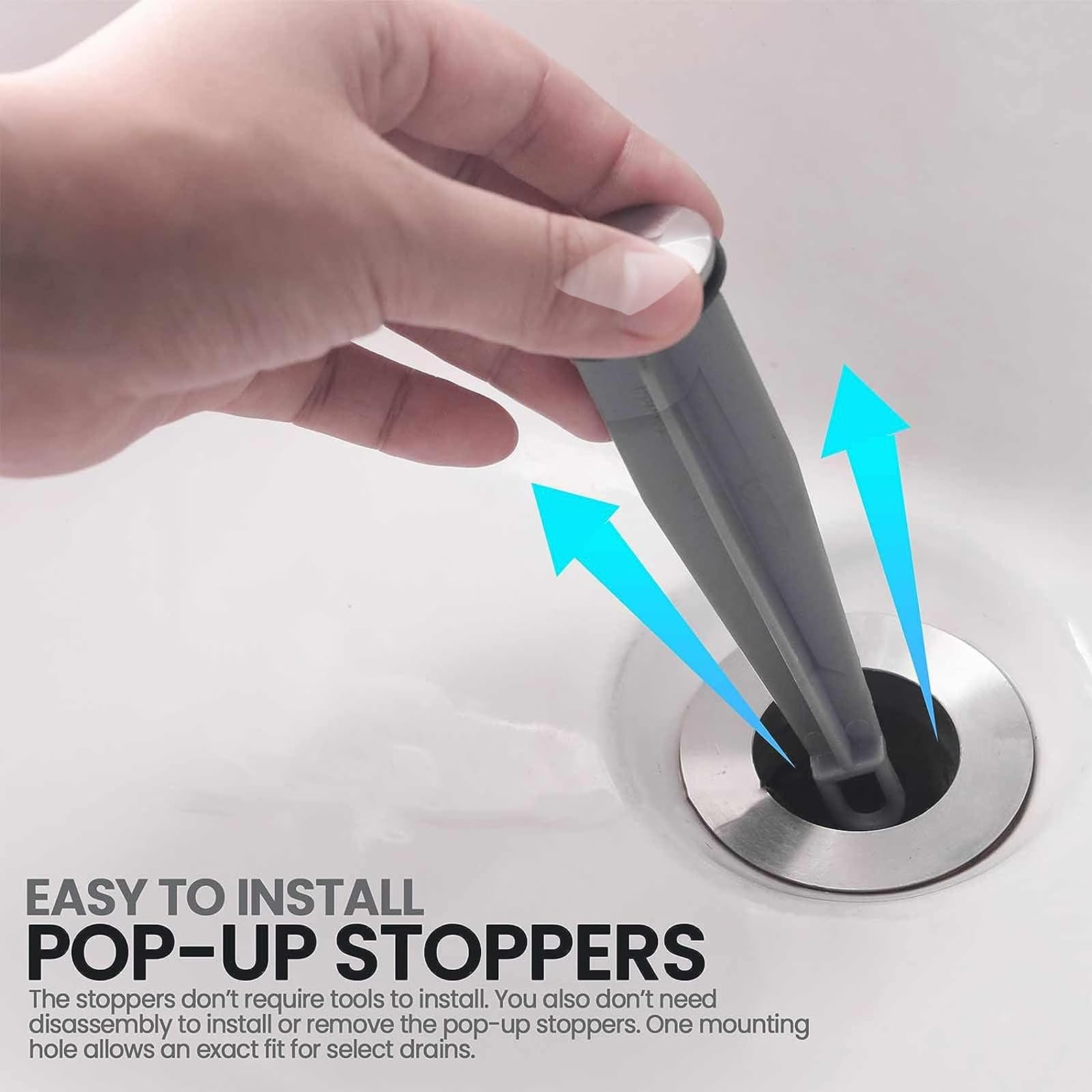 (2-Pack) Bathroom Sink Pop-Up Stoppers - Plastic Pop-Up Stoppers with Chrome Finish - Standard Design 1-1/4β Cap Outer Diameter, 4-7/8 Overall Height - with 1 Mounting Hole and Gasket Seal
