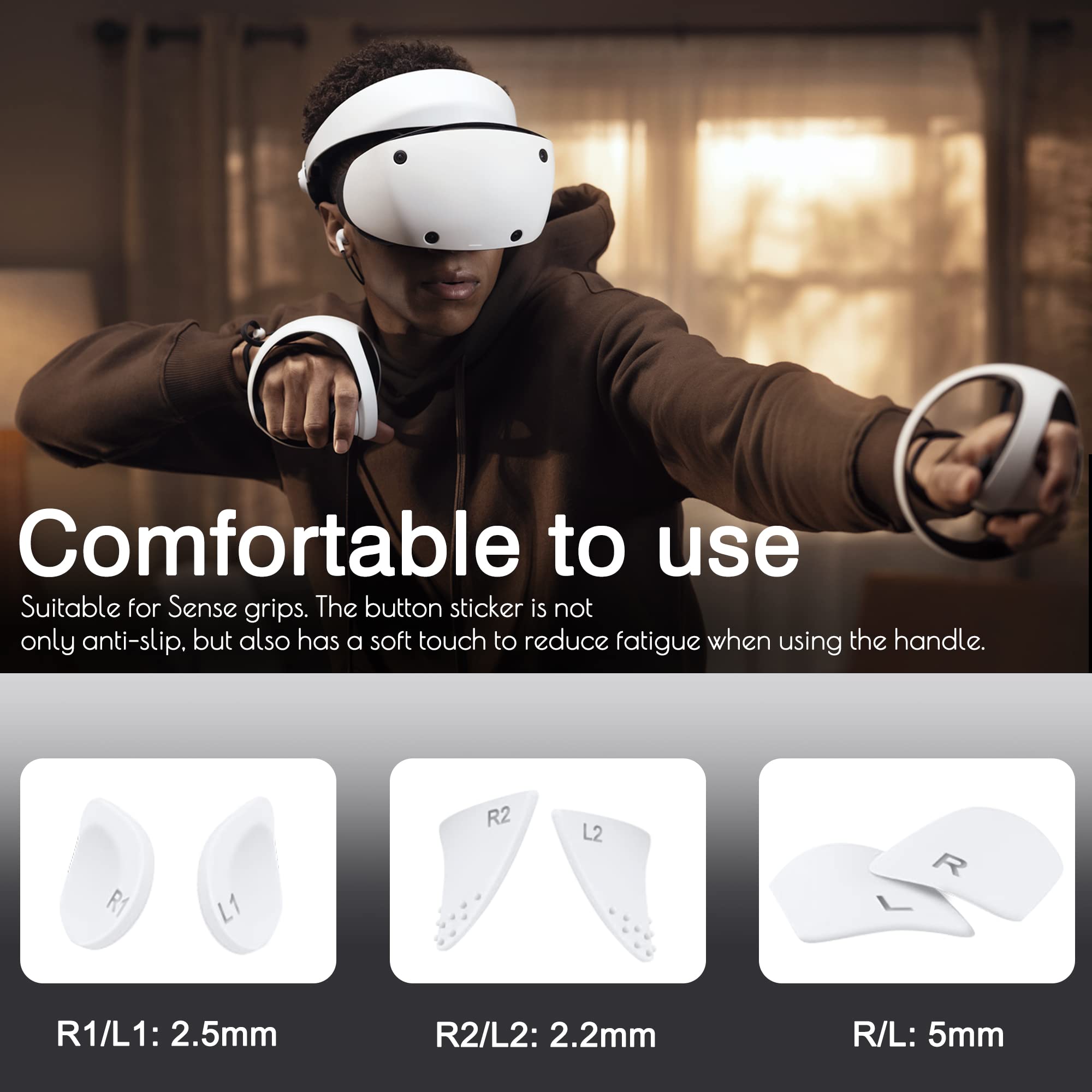 (2 Pairs) Orzero Compatible for PS VR2 Controller Grips Cover, Anti-Slip Mat, Thumb Button Caps, Soft Silicone Comfort Sets for PlayStation VR2 PS VR2
