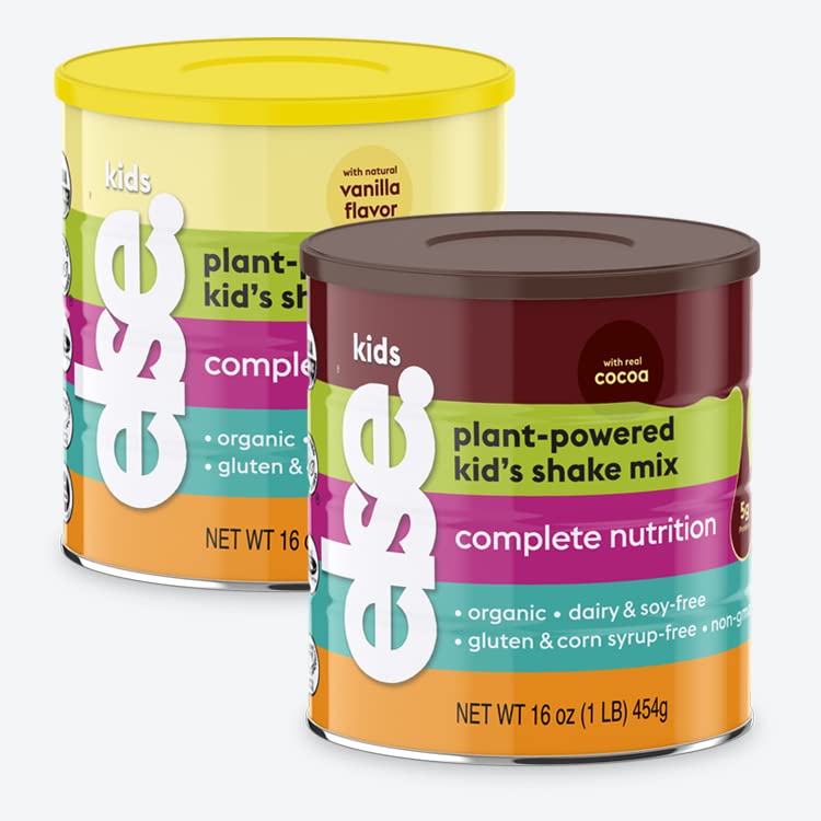 (2 Pack) Else Nutrition Kids Organic complete nutrition Shake Powder, Plant-Based, Less Sugar, Clean, Complete Childrensā Nutritional Drink Mix, Whey-free, Soy-free, Dairy-Free, 16 oz, Chocolate and Vanilla