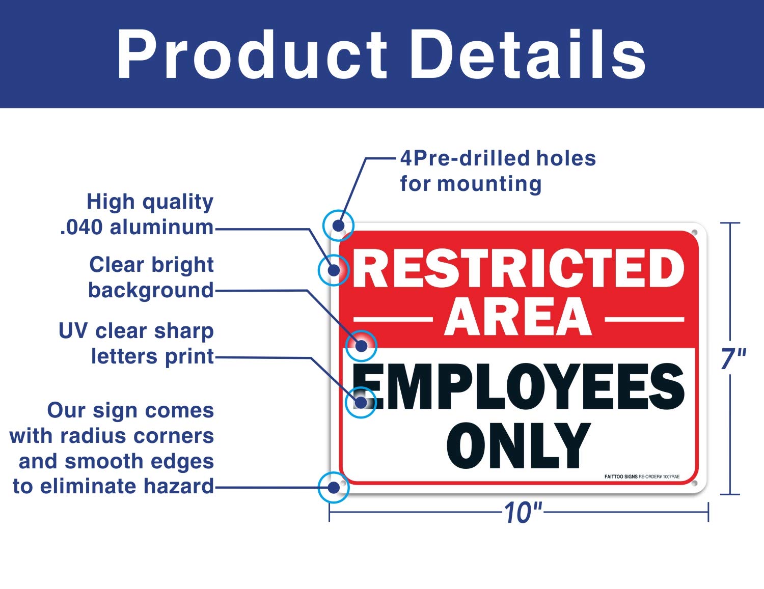 (2 pack) Faittoo Restricted Area Employees Only Sign, 10 x 7 Inches .40 Rust Free Aluminum, UV Protected, Weather Resistant, Waterproof, Durable Ink,Easy to Mount