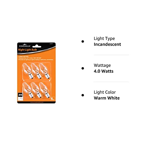 (2 Pack) Kingman Night Light Bulb Warm White Replacement Bulbs (6 per Pack), 4W 120V