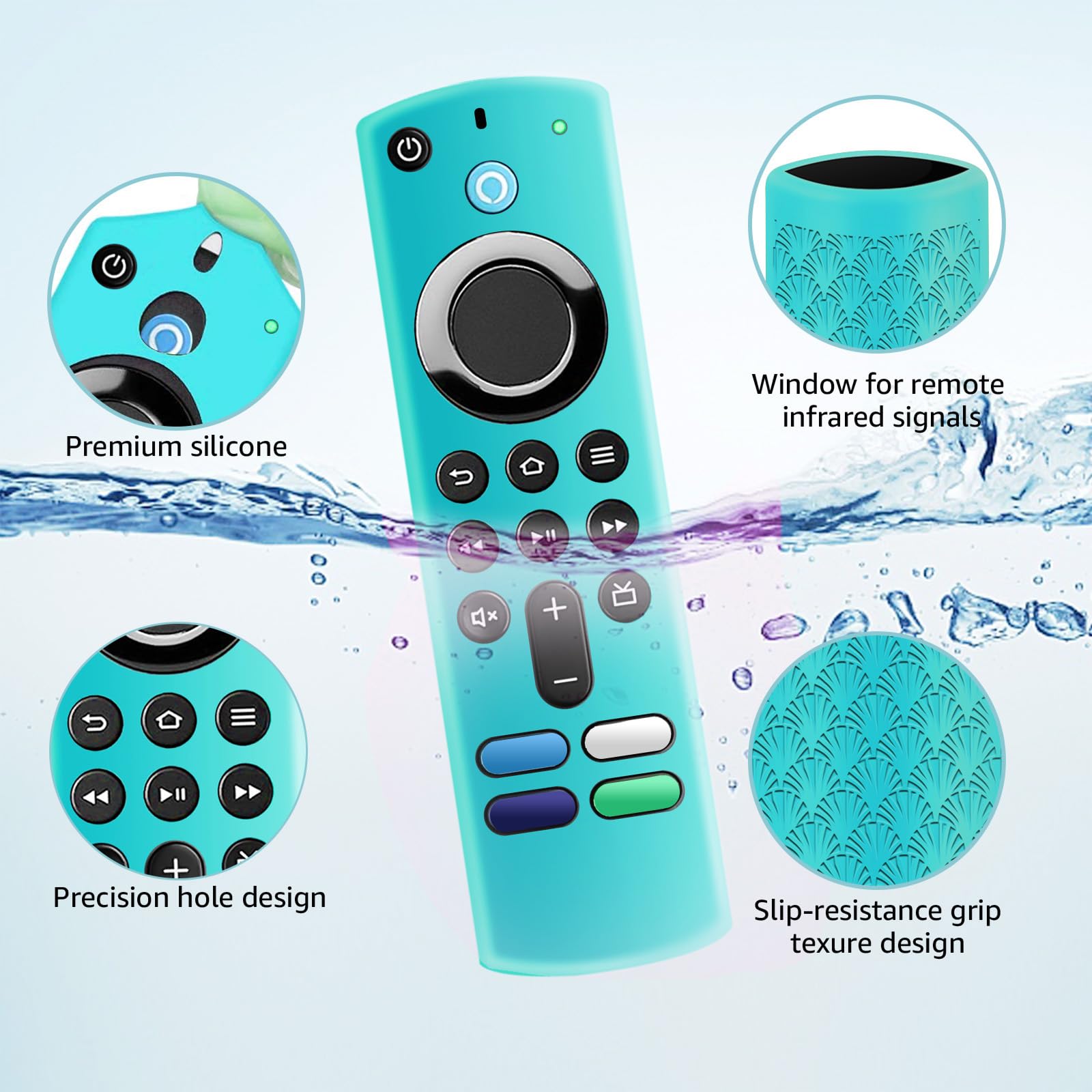 (2 Pack) ONEBOM Silicone TV Remote Cover Case, Anti Slip Silicone Protective Control Case Cover with Lanyard(Glow Pink&Sky Blue)