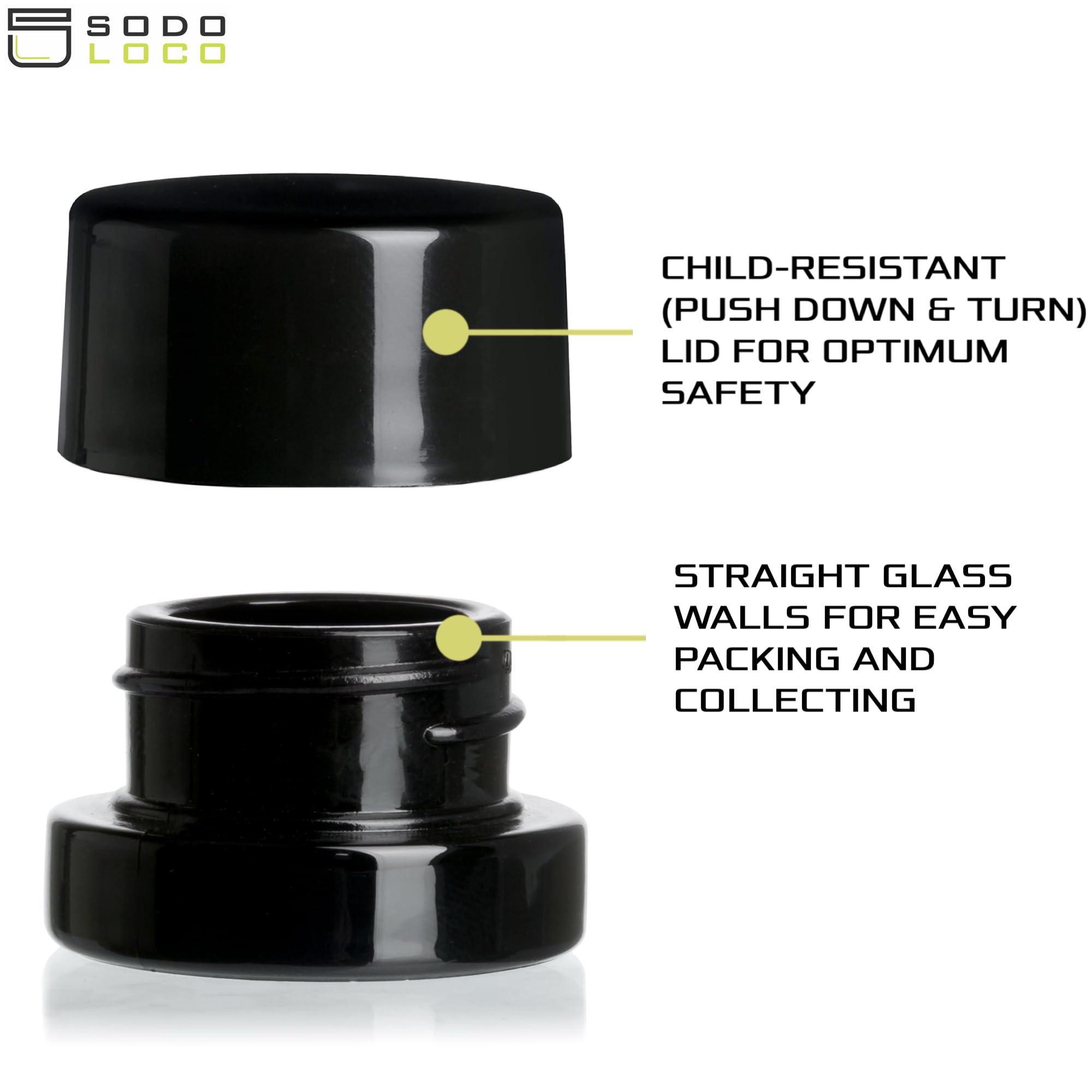 (200 Pack) 5ml Thick Glass Jars with Black Child Resistant Lids - Storage for Oil, Lip Balm, Wax, Cosmetics - Mini Child Proof Container