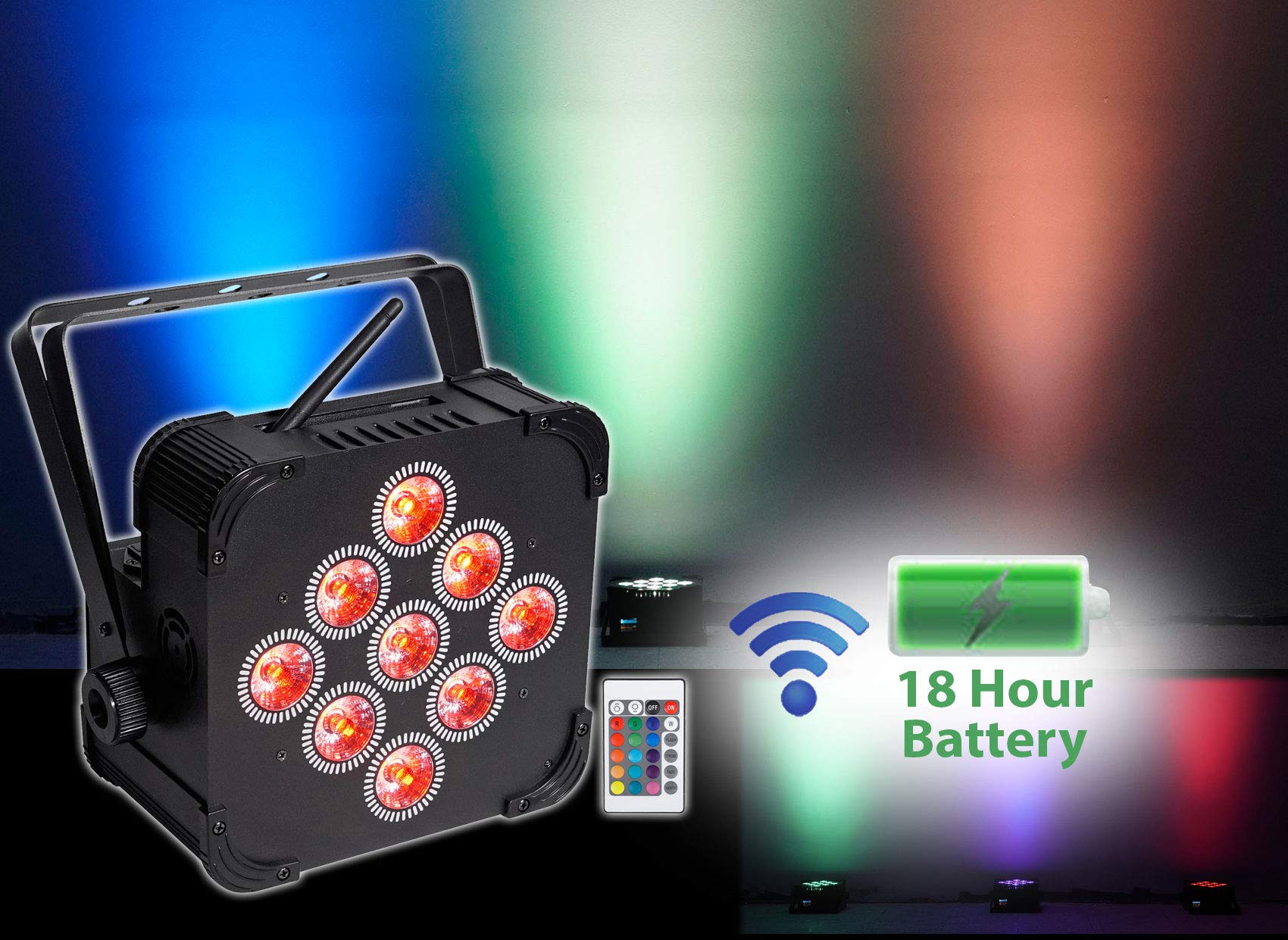 (2) Rockville Best PAR 60 Rechargeable Wash Lights w/Wireless DMX+RGBWA+UV+Bag