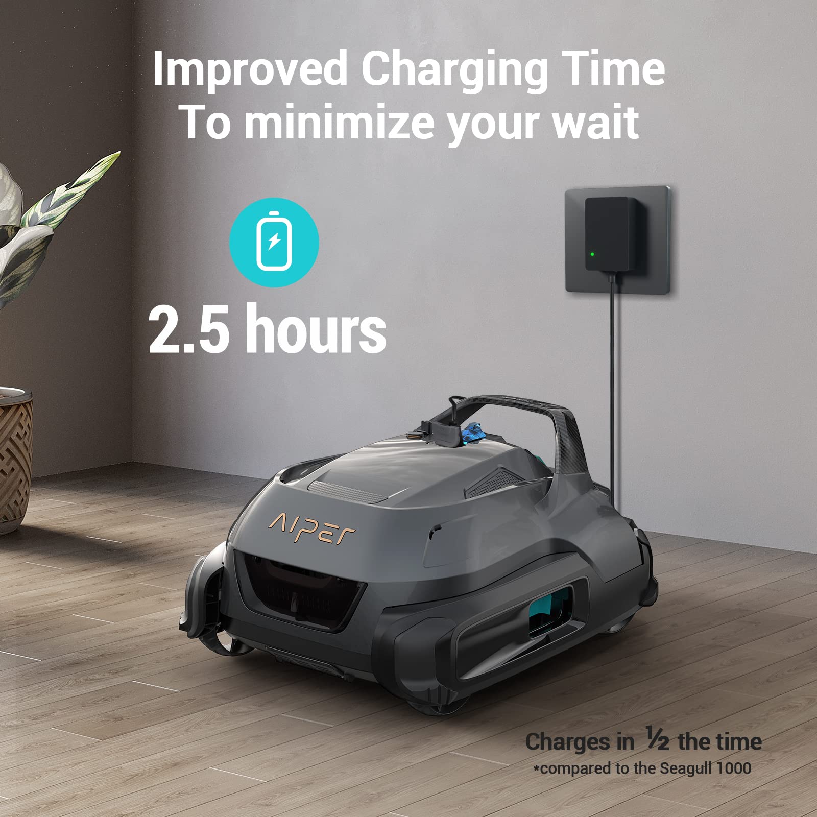 (2023 Upgrade) AIPER Seagull Plus Cordless Pool Vacuum, Robotic Pool Cleaner Lasts 110 Min, Stronger Power Suction, LED Indicator, Ideal for Above/In-Ground Flat Pools up to 60 Feet