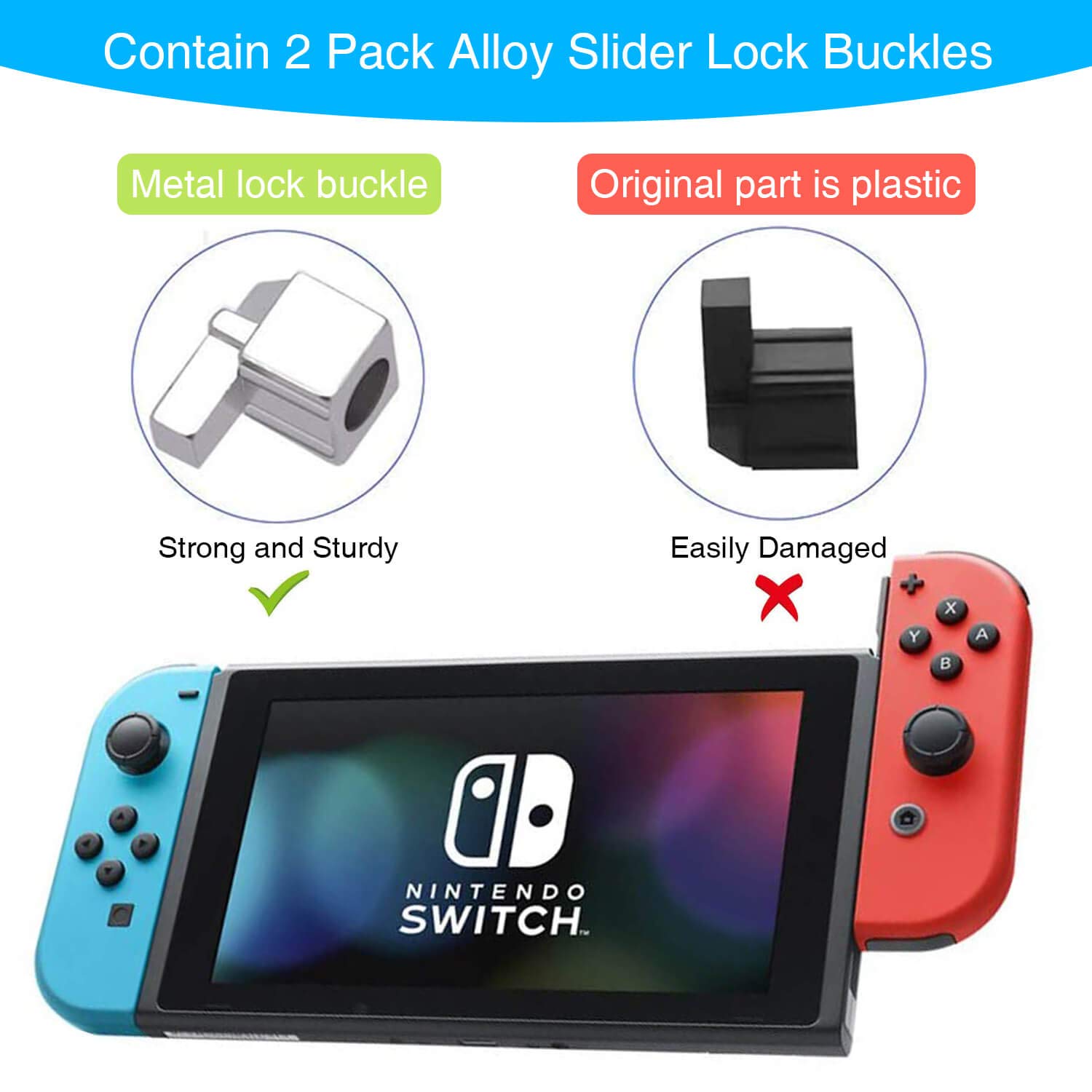 (2 Pack) Joystick Replacement for Joycon, Switch Analog Stick Parts for Nintendo Switch Joy Con Controller Thumbstick, Include Full Repair Tool Kit and 2 Metal Lock Buckles, 2 Jon Con Replacement