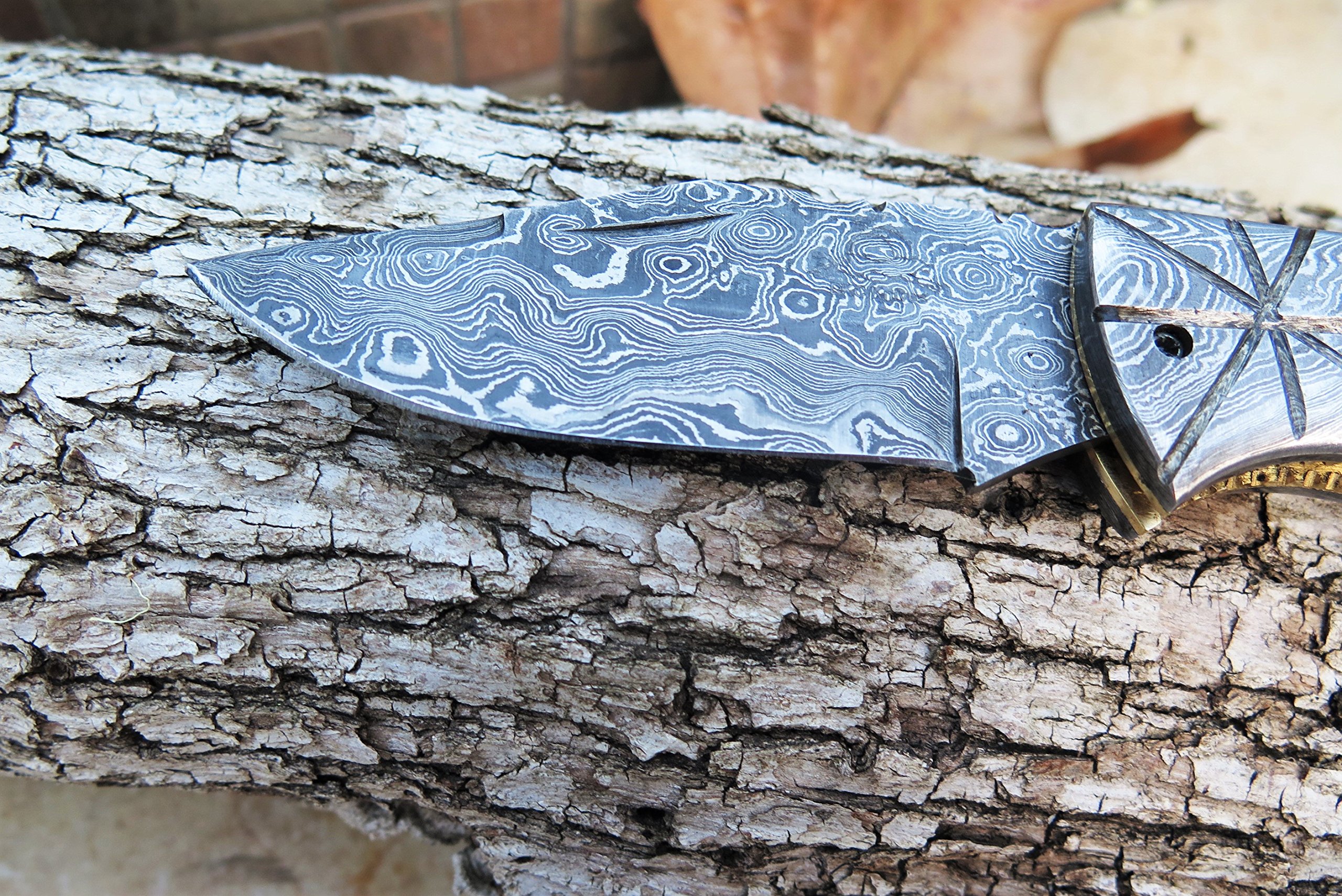 (3 7/18) Sale DKC-727 Midnight Cowboy Damascus Steel Black Bone Folding Pocket Hunting Knife 4.5' Folded 8" Open 3.25" Blade