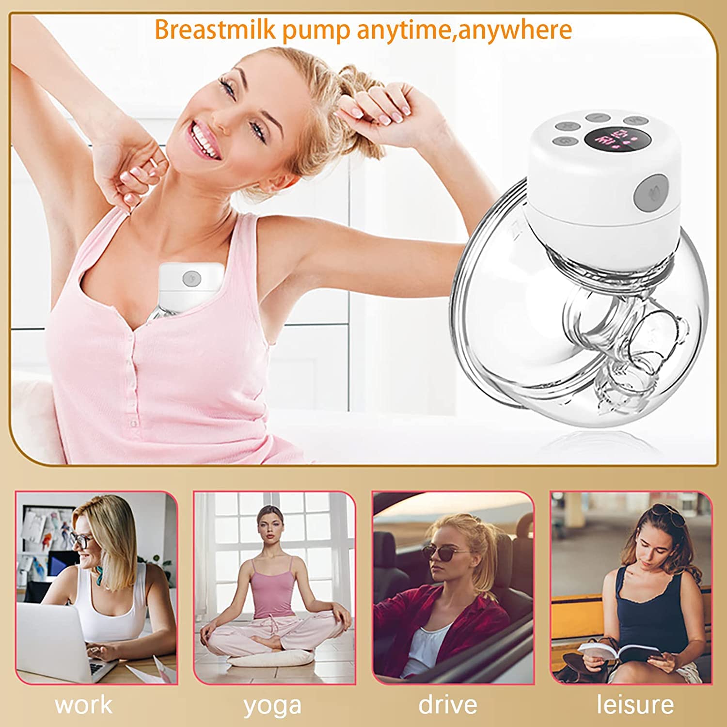 (2 Packs) Wearable Breast Pump, Electric Breast Pump, Hands Free Breast Feeding Pump, Portable Breast Pump with 9 Levels 24MM