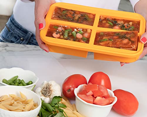 (2 Pack) Silicone Soup Freezer Molds With Lids & Measurement Lines, Makes 1 Cup Portions, Food Freezing Storage Containers, Soup, Pasta Sauce, Broth. Large Ice Cube Trays & Food Freezer Molds (2 Pack)