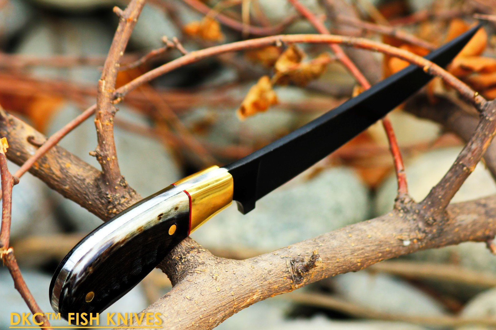 (28 5/18) DKC-612 Black STAG Fishing Filet Knife Hunting Handmade Knife Fixed Blade 8.5 oz 11" Long 6" Blade