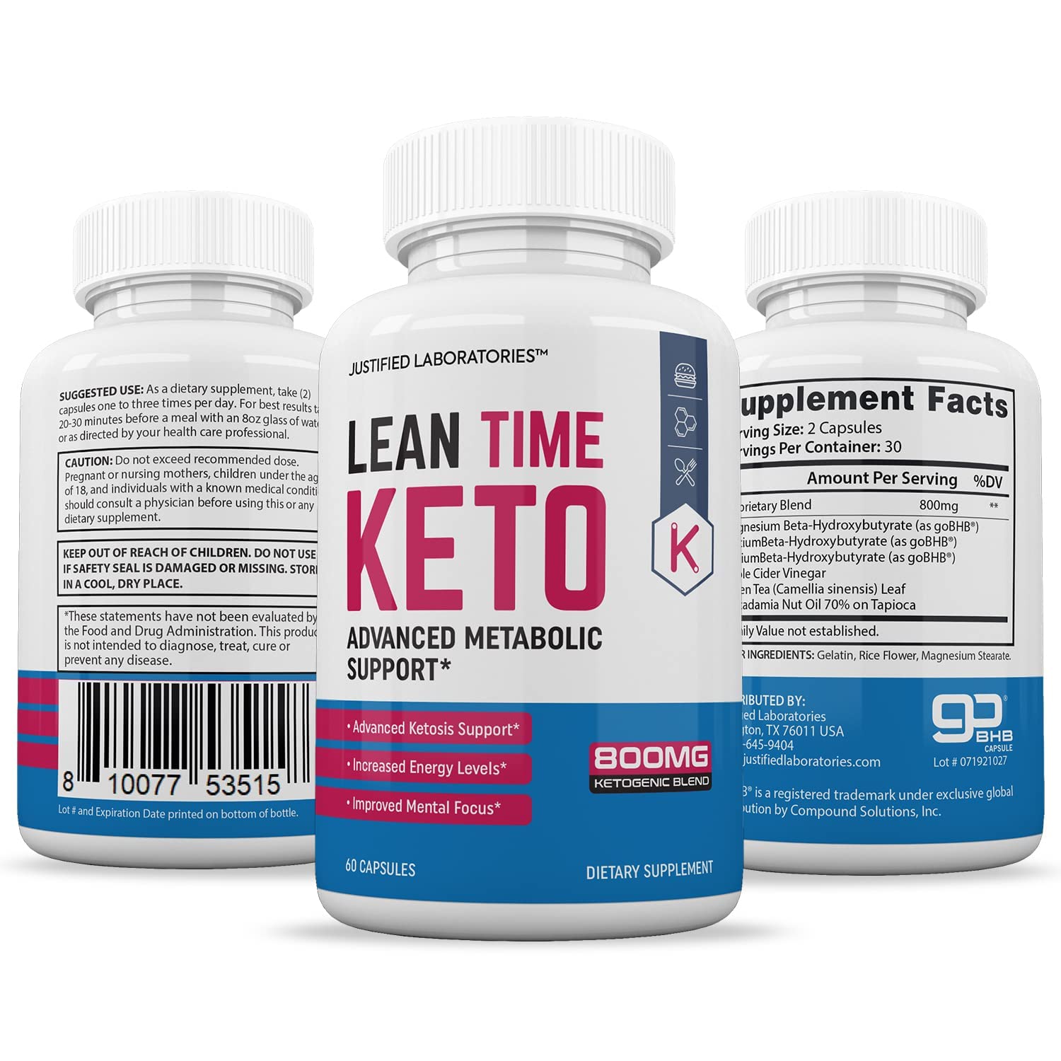 (3 Pack) Lean Time Keto Pills Includes Apple Cider Vinegar goBHB Exogenous Ketones Advanced Ketogenic Supplement Ketosis Support for Men Women 180 Capsules