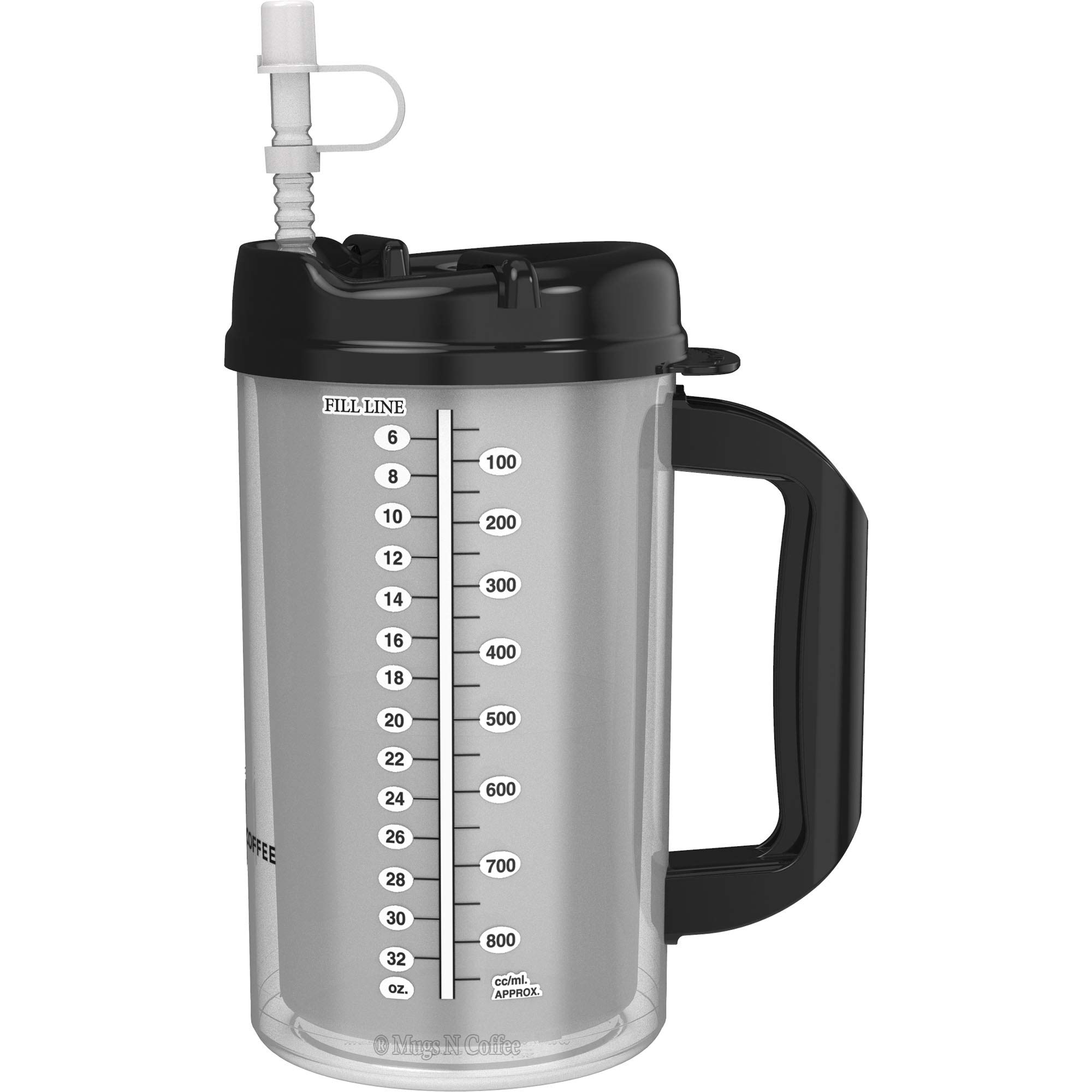 (2) 32 oz Hospital Mugs with Black Lids - Insulated Cold Drink Travel Mugs