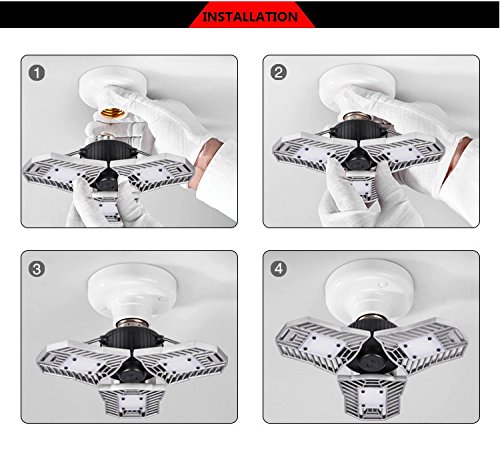 (2 Pack)LED Garage Lights, 60W Adjustable Trilights LED Garage Ceiling Light Fixture, Low & High Bay Deformable LED Light Bulbs with 6000LM 6000K for Shops, Attic, Area, Basement Home Indoor Lighting