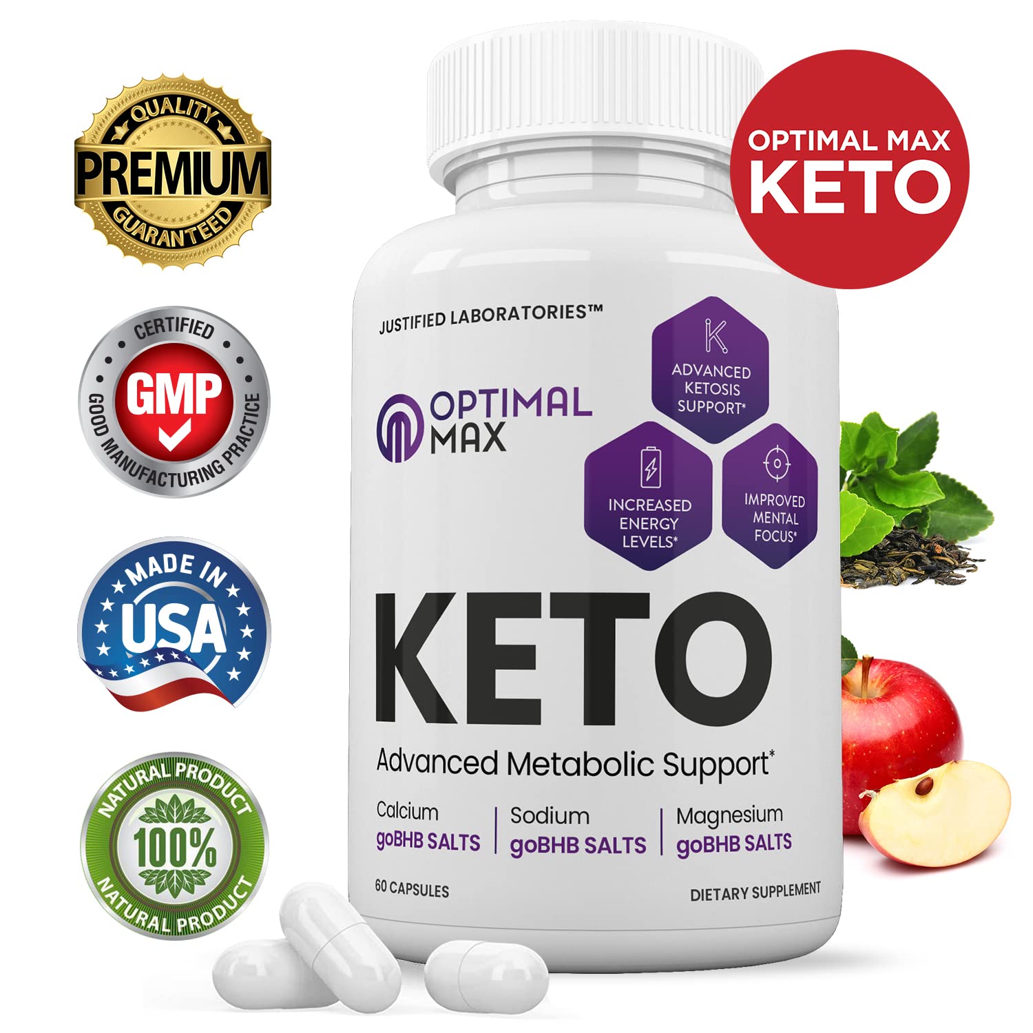 (3 Pack) Optimal Max Keto Pills Includes Apple Cider Vinegar Patented goBHB® Exogenous Ketones Advanced Ketogenic Supplement Ketosis Support for Men Women 180 Capsules