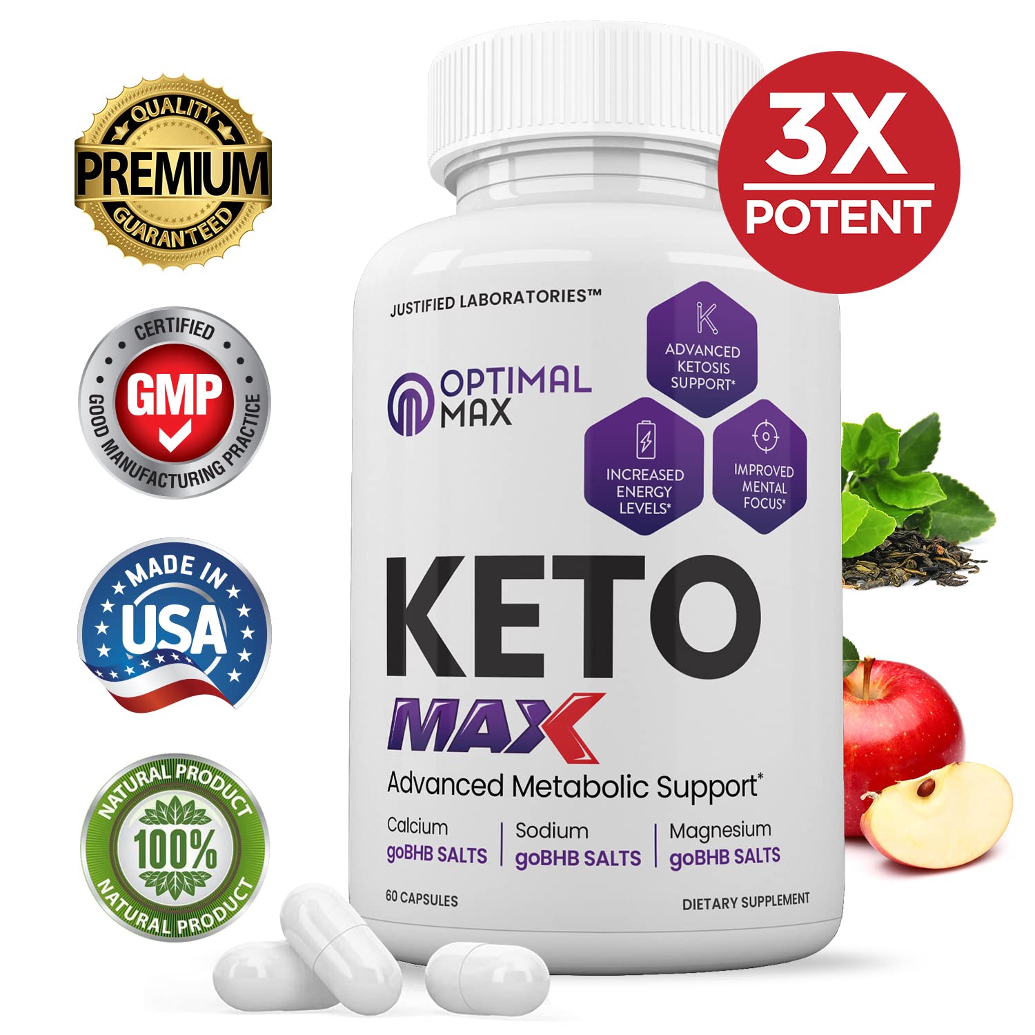 (3 Pack) Optimal Keto Max 1200MG Pills Includes Apple Cider Vinegar goBHB Strong Exogenous Ketones Advanced Ketogenic Supplement Ketosis Support for Men Women 180 Capsules