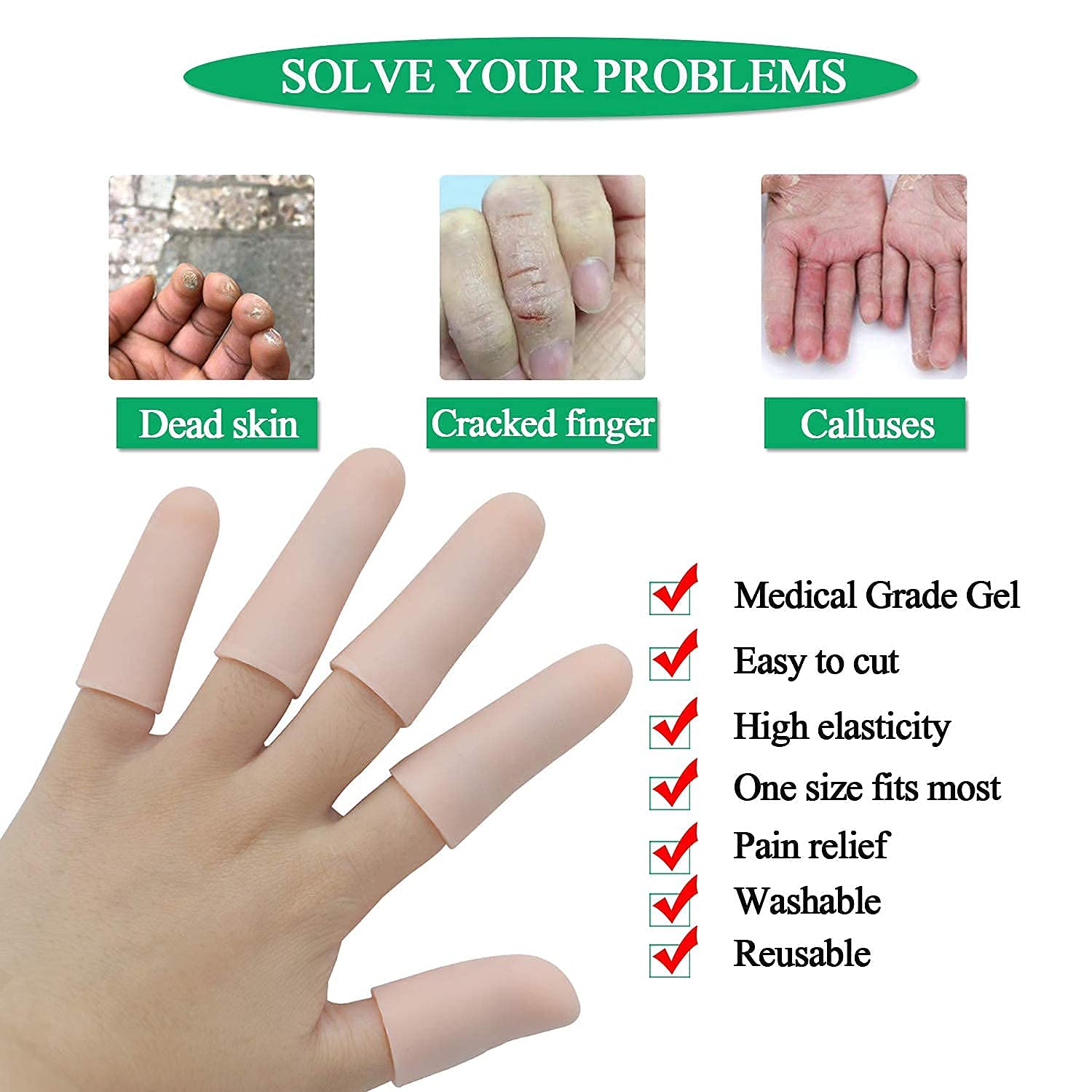 (20PCS)Gel Finger Sleeves,Finger Support,Silicones Finger Protectors,Waterproof,Finger Cots Great for Finger Craking,Finger Trigger.