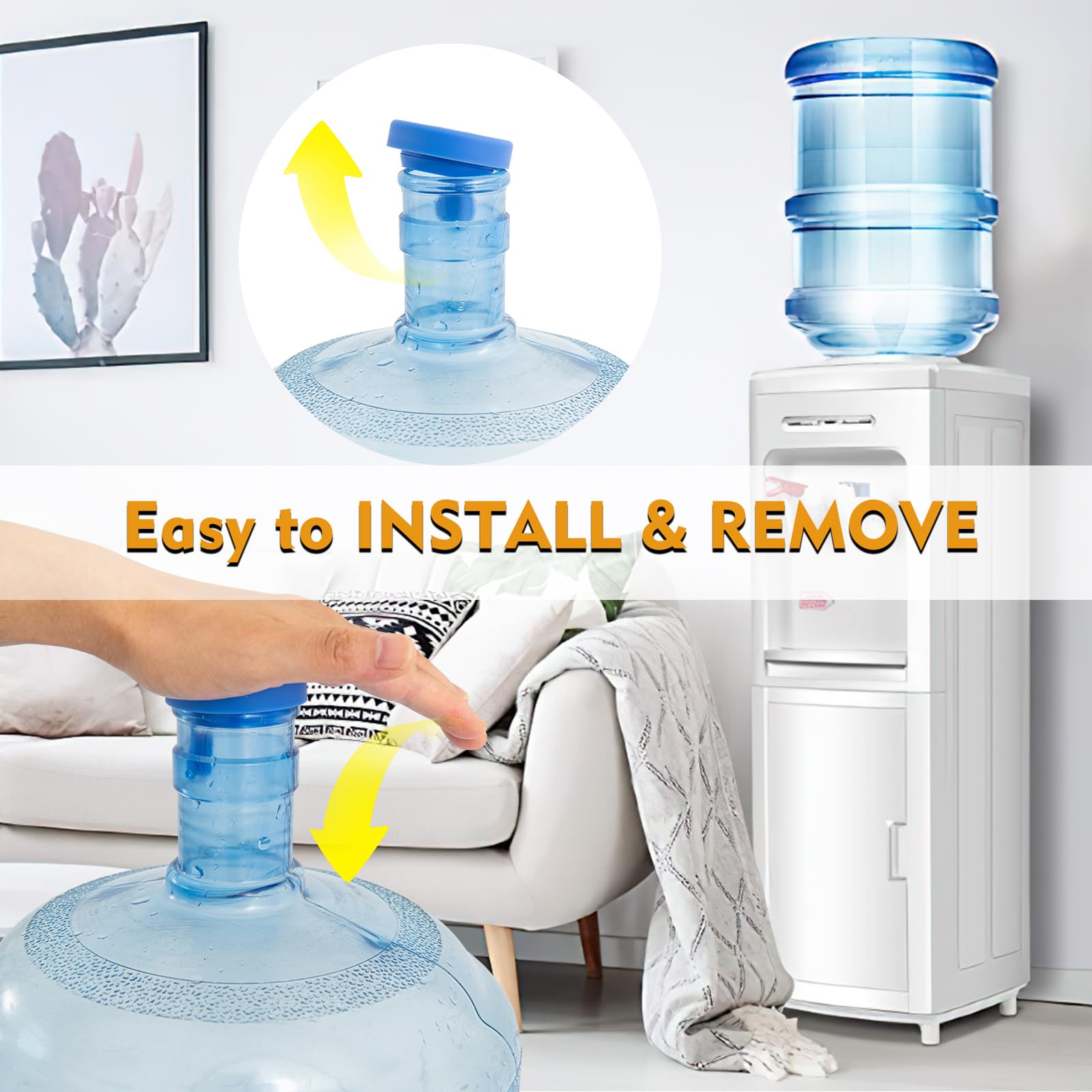 (2 PACK) YEPfomi Reusable 5 Gallon Water Jug Caps, Food Grade Silicone Material 2/3/5 Gallon Water Bottle Caps Jug Lid for Water Dispenser Water Pump (2)