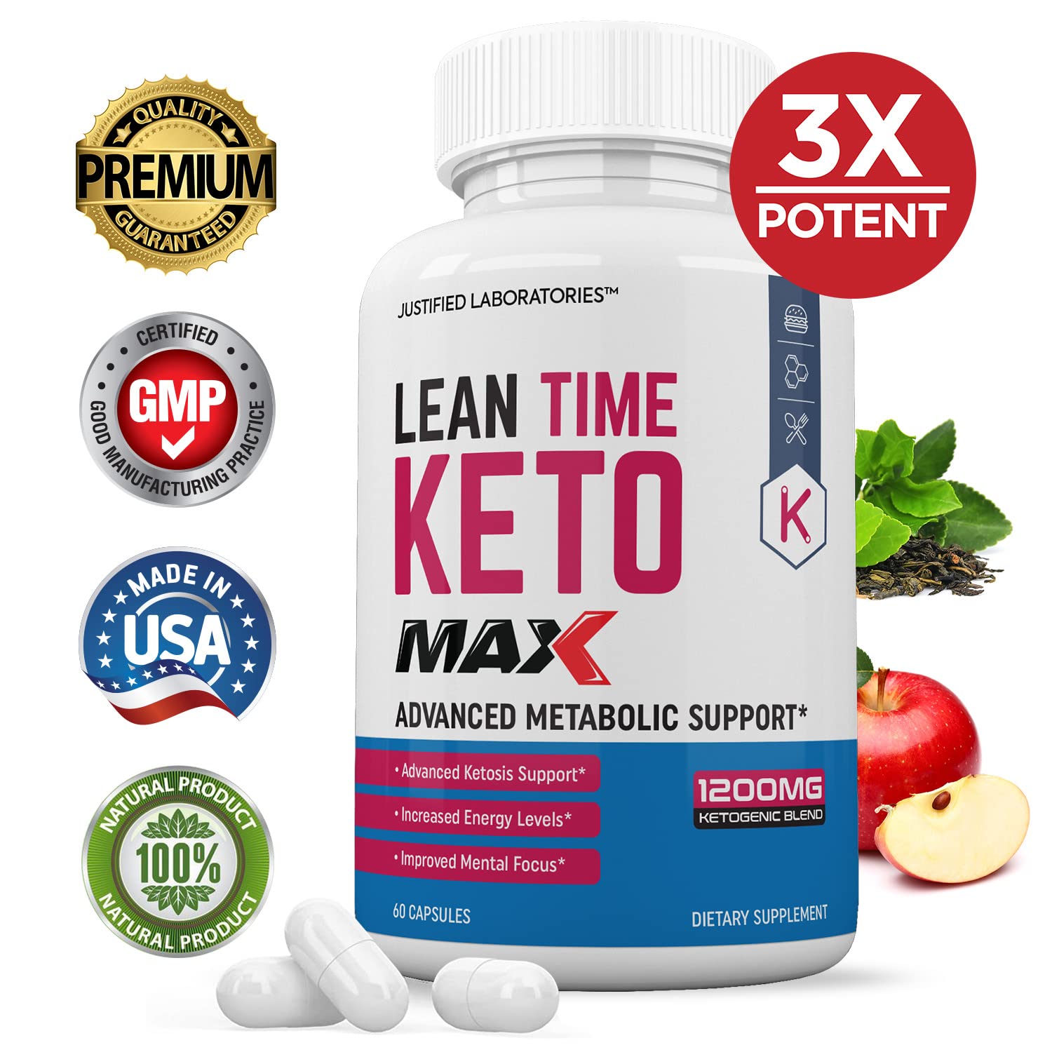 (3 Pack) Lean Time Keto 1200MG Pills Includes Apple Cider Vinegar goBHB Strong Exogenous Ketones Advanced Ketogenic Supplement Ketosis Support for Men Women 180 Capsules