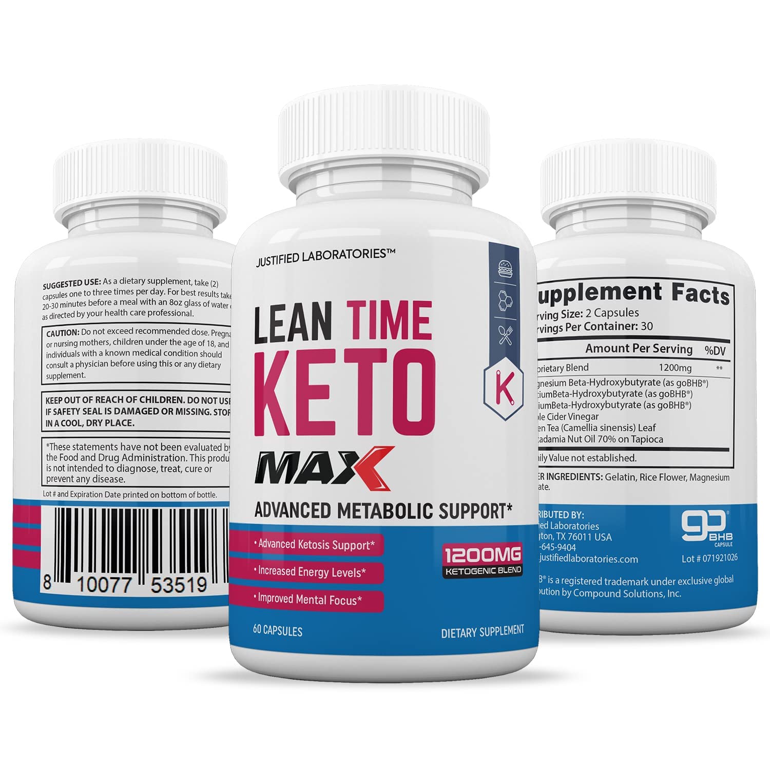 (3 Pack) Lean Time Keto 1200MG Pills Includes Apple Cider Vinegar goBHB Strong Exogenous Ketones Advanced Ketogenic Supplement Ketosis Support for Men Women 180 Capsules
