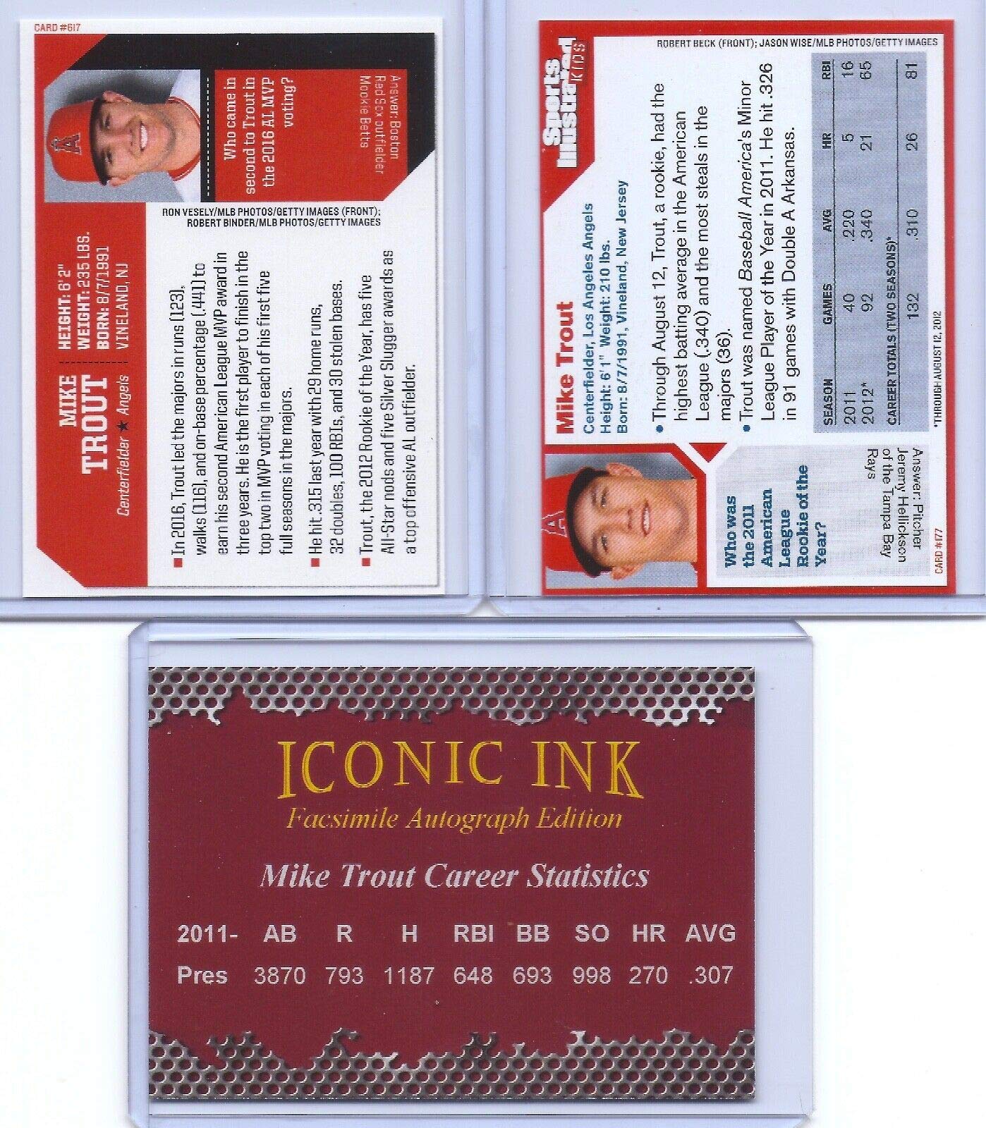 (3) Mike Trout SPORTS ILLUSTRATED Autographed (3) Card Rookie LOT!