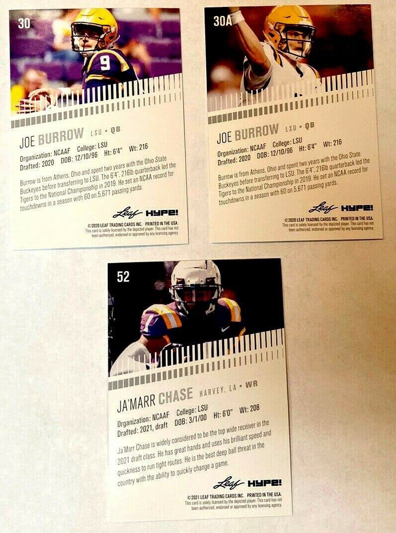 (3) Joe Burrow & JA’MARR Chase 2020 Leaf Hype Limited to 5,000 Rookie Card LOT!