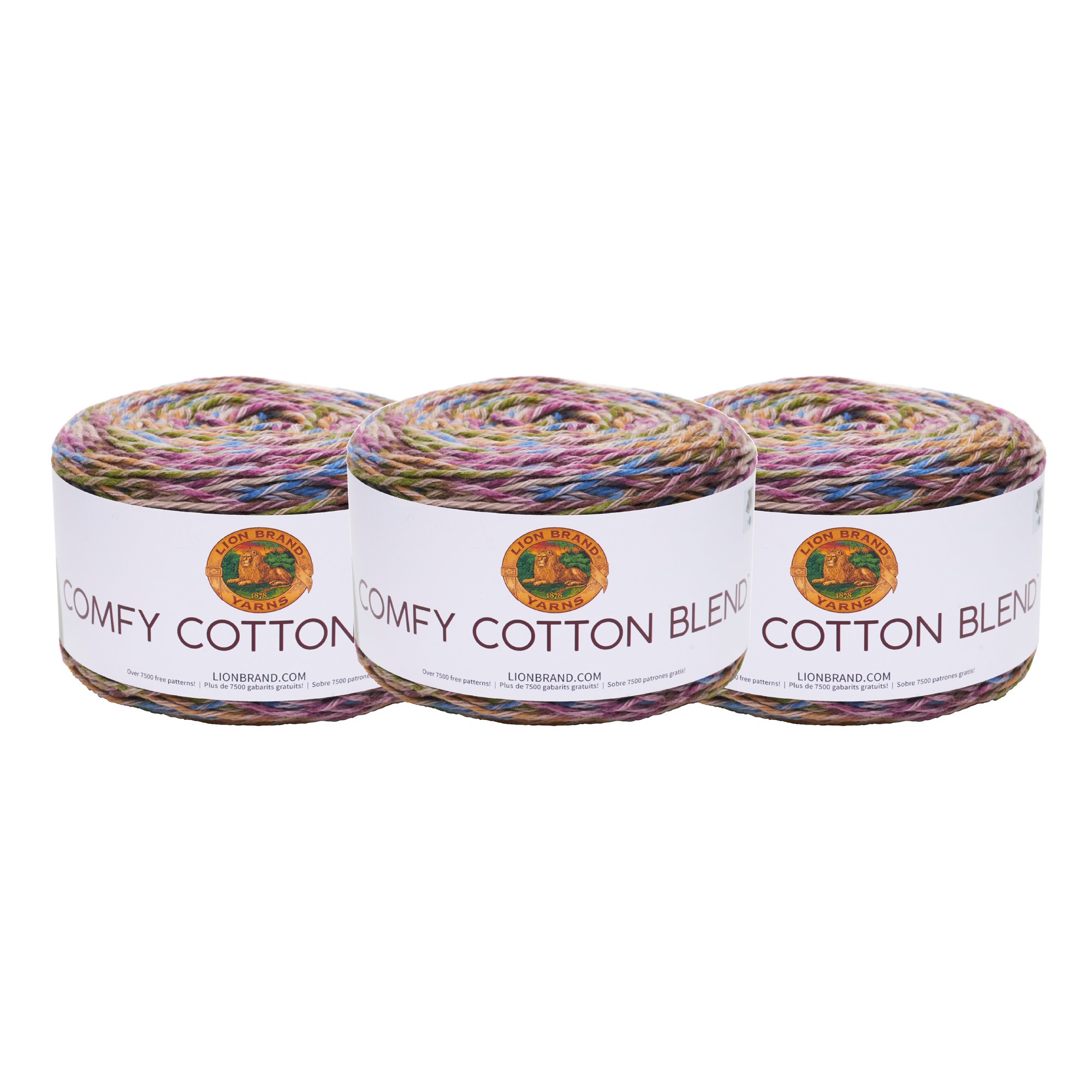 (3 Pack) Lion Brand Yarn 756-704 Comfy Cotton Blend Yarn, Stained Glass3