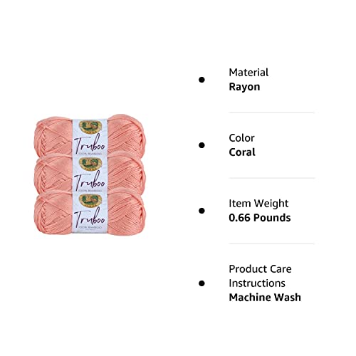 (3 Pack) Lion Brand Yarn Truboo Yarn, Coral