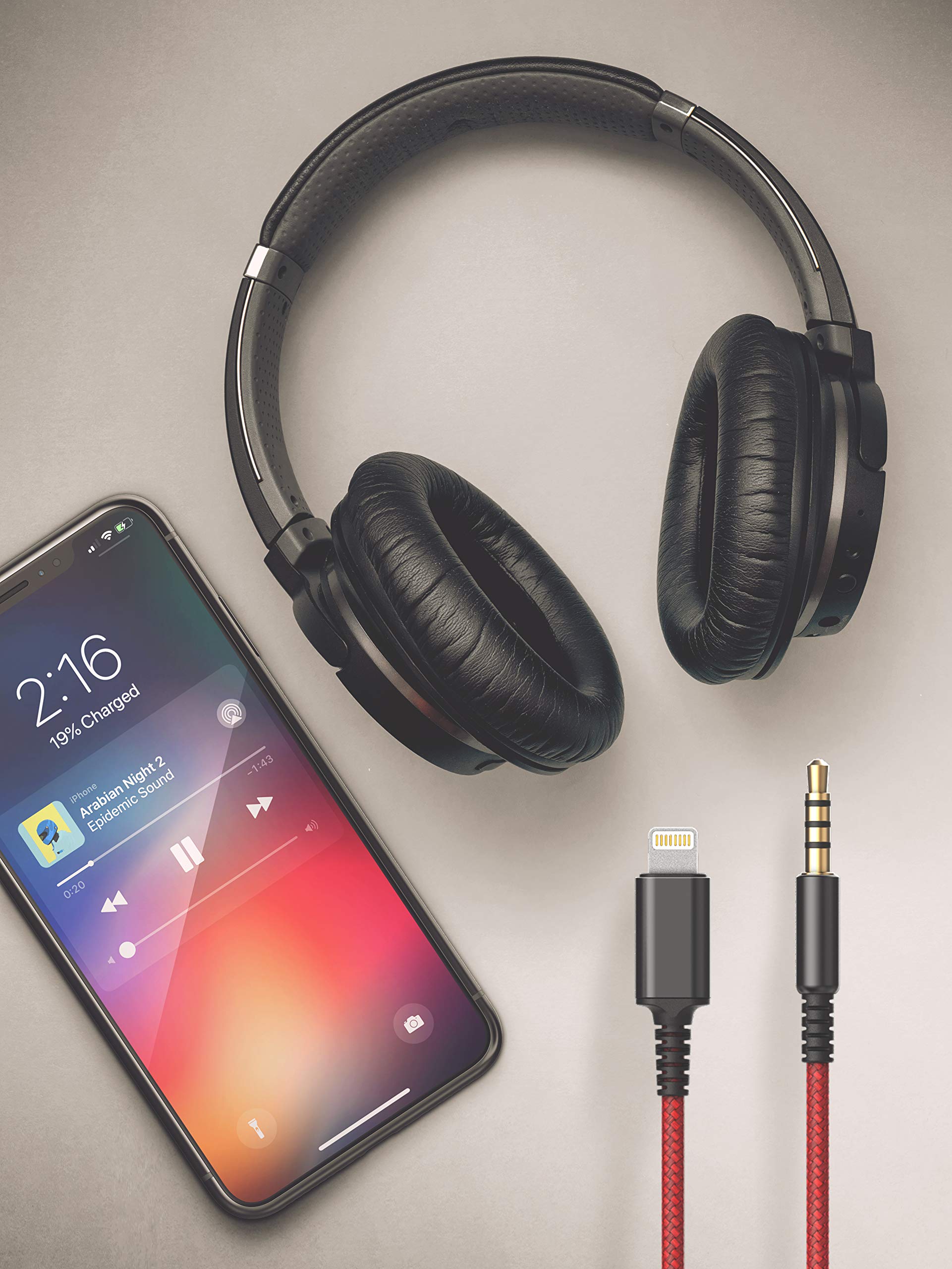(Apple MFi Certified) Replacement Headphone Cable with iPhone Lightning Connector (3.5mm) Audio Aux Cord with Mic & Volume Control Remote (Compatible with Beats/Sony/Sennheiser and Audio Tech)