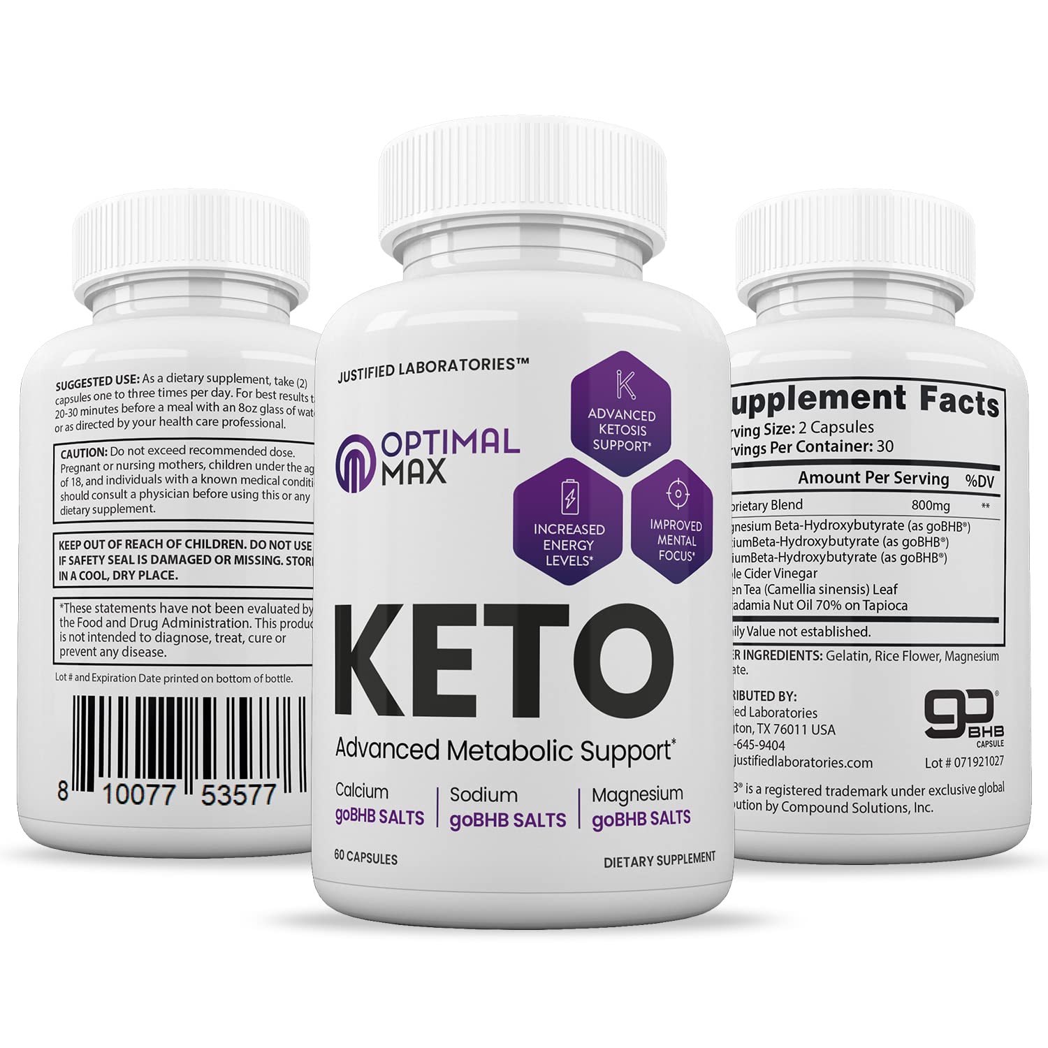 (3 Pack) Optimal Max Keto Pills Includes Apple Cider Vinegar Patented goBHB® Exogenous Ketones Advanced Ketogenic Supplement Ketosis Support for Men Women 180 Capsules