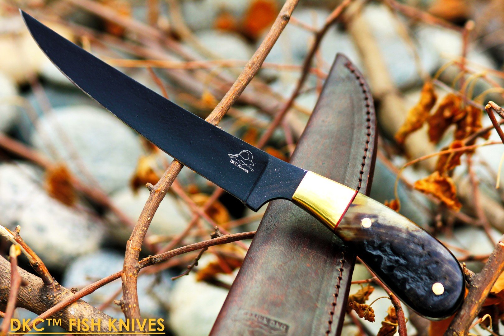 (28 5/18) DKC-612 Black STAG Fishing Filet Knife Hunting Handmade Knife Fixed Blade 8.5 oz 11" Long 6" Blade
