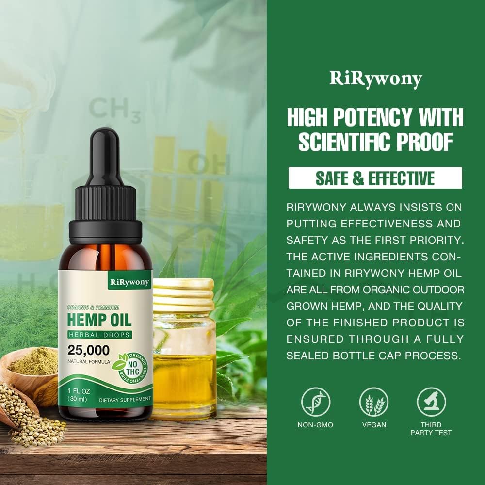 (3-Pack) High Potency Hemp Oil Organic - 25,000 Maximum Strength Hemp Drops- Hemp Oils Extract with Vegan, Natural Hemp Supplements for Aldult - Natural Grown in USA - C02 Extraction, Non-GMO