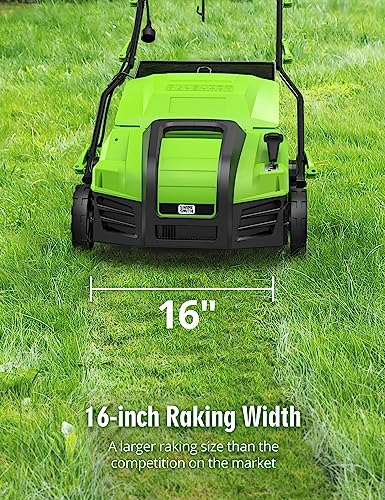 (2023 Upgraded) SWIPESMITH 16β 15 Amp Electric Dethatcher Scarifier, Lawn Dethatcher with 5-Position Depth Adjustment, 14.5 Gal Removable Thatch Collection Bag, Quick-Fold, Keeps Lawn Health