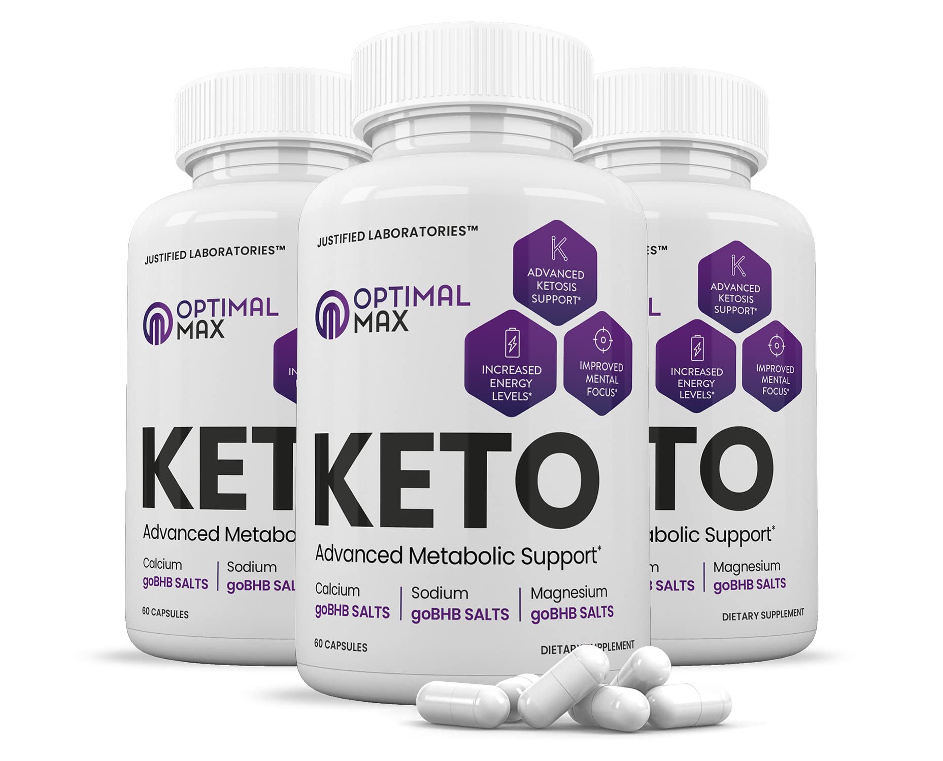 (3 Pack) Optimal Max Keto Pills Includes Apple Cider Vinegar Patented goBHB® Exogenous Ketones Advanced Ketogenic Supplement Ketosis Support for Men Women 180 Capsules