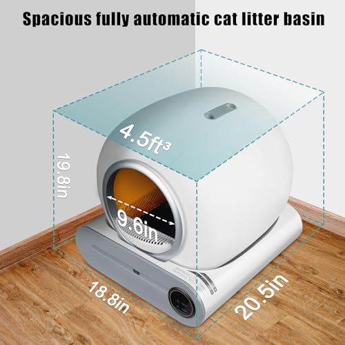 (2024) DuckSky Self Cleaning Cat Litter Box, 65L+9L Extra Large Automatic Litter Box for Multiple Cats, Features negative ion Sterilization and Deodorization, APP Control, and Health Monitor.(White)
