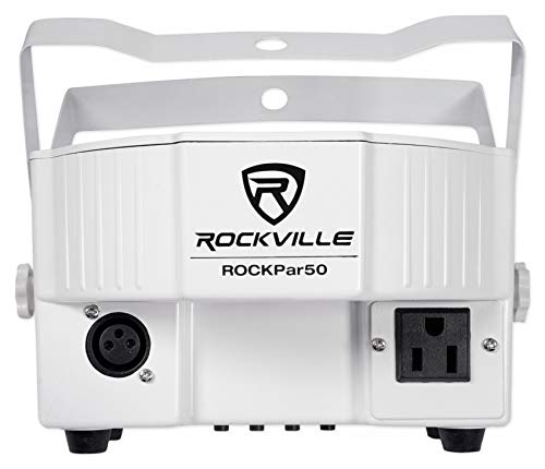 (24) Rockville LED RGB Par Can Wash Light - White Bundle: (12) Wash Lights, (1) Universal Travel Bag, (1) 25ft 3 Pin DMX Lighting Cable, (23) 10ft 3 Pin DMX Lighting Cables (60 Items)