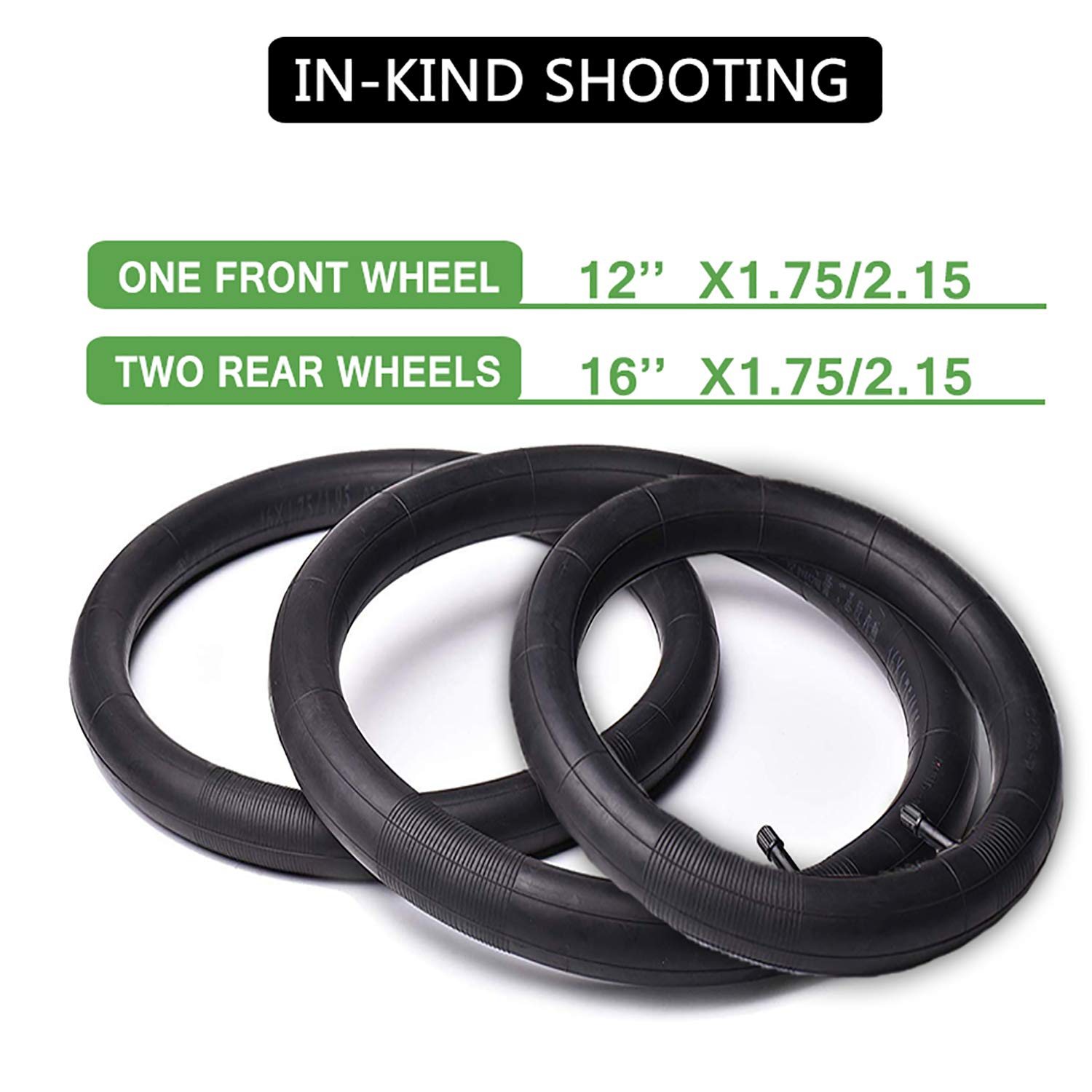 (3-Pack)16'' x 1.75/2.15 Back and 12.5'' x 1.75/2.15 Front Wheel Replacement Inner Tubes for BoB Stroller Tire Tube Revolution SE/Pro/Flex/SU/Ironman - Made from BPA/Latex Free Butyl Rubber
