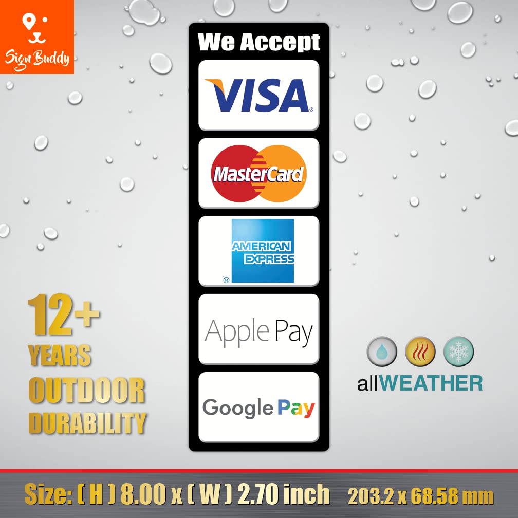 (Combo Sticker Pack) We Accept Visa MasterCard Discover AE AmEx Apple Pay Google Pay Credit Card Logo Mobile Payment Service Signs Decals Anti-Fade Stickers