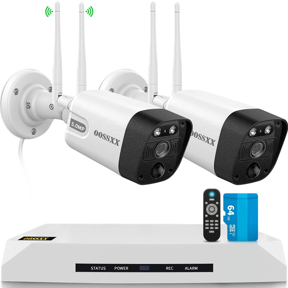 (5.0MP & PIR Detection) 2-Way Audio Dual Antennas Outdoor Security Camera System Wireless WiFi Home Security System Indoor Video Surveillance (All-in-One 4-Cams 1.0TB)