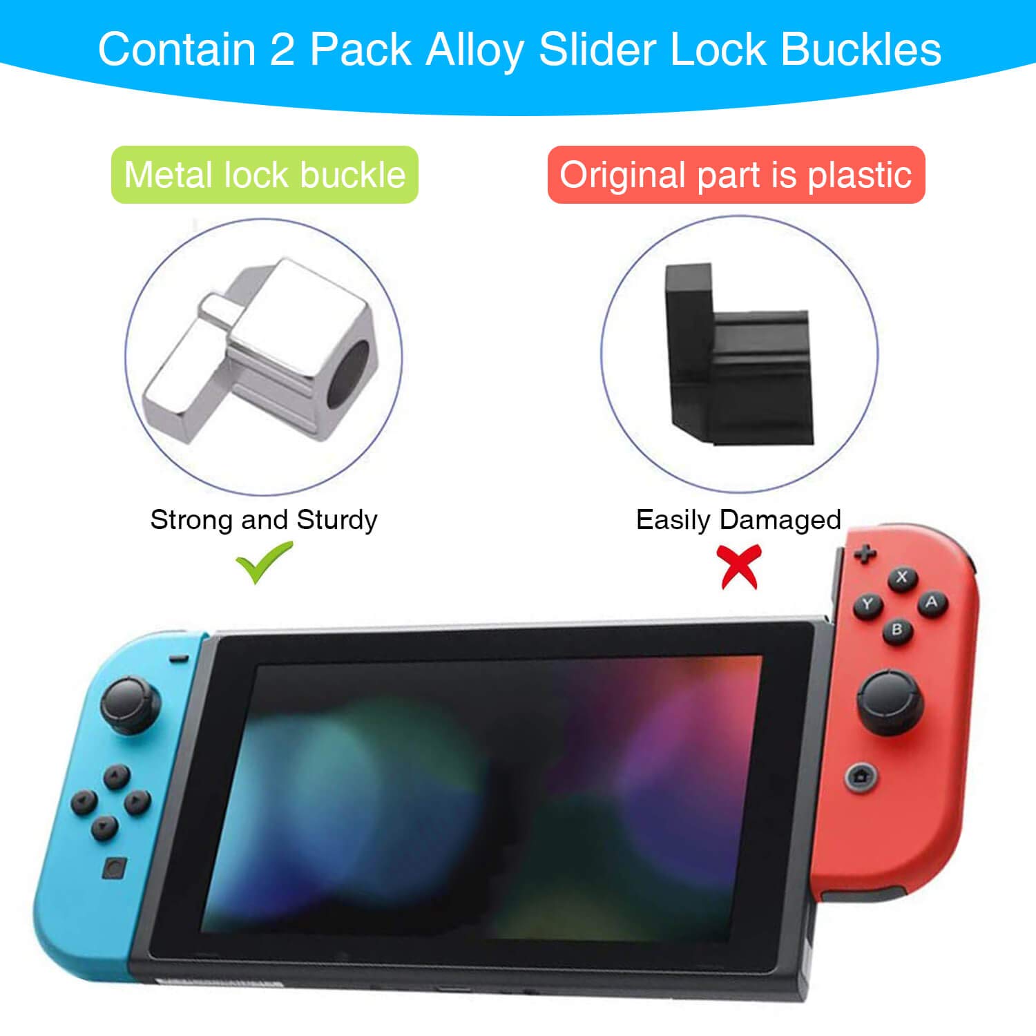 (4 Pack) Joystick Replacement for Joycon, Switch Analog Stick Parts for Nintendo Switch Joy Con, Controller Repair Kit Include 4 Thumb 3D Sticks, 2 Metal Buckles, Pry Tools, 6 Thumbstick Grips, 25Pcs
