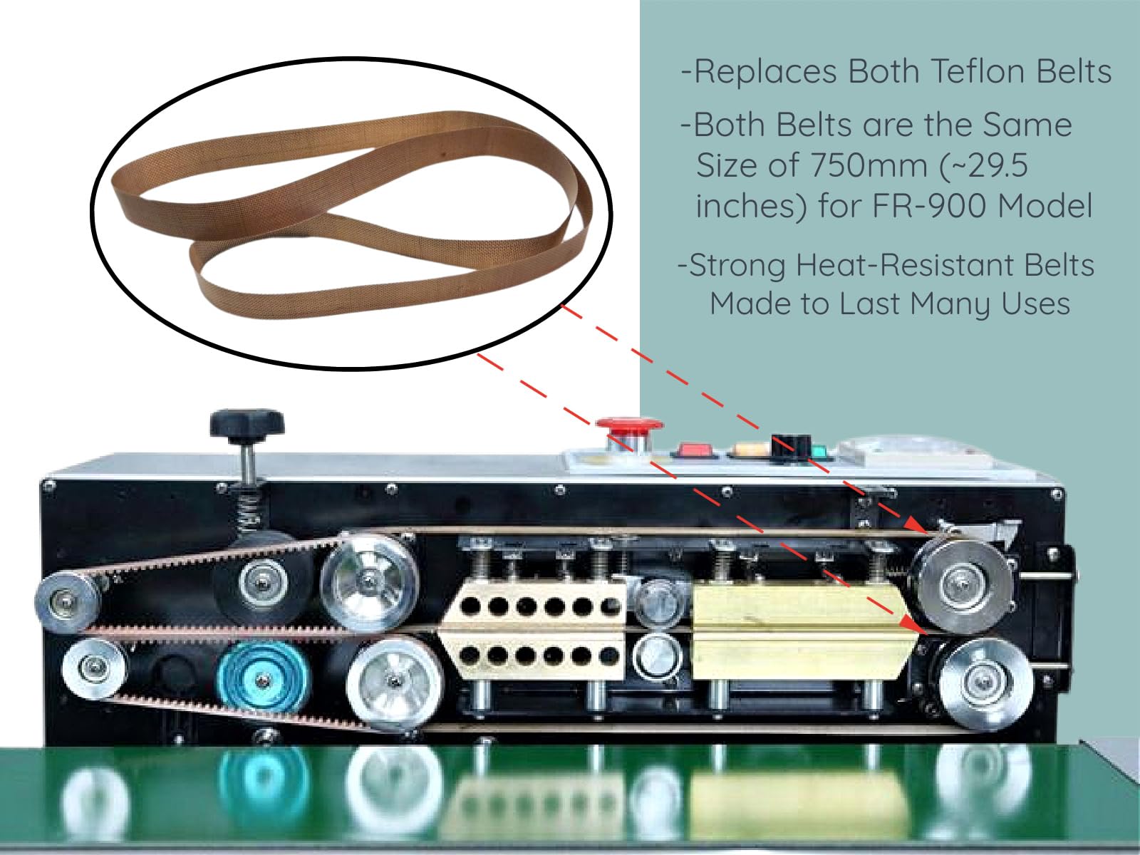 (2-Pack) Replacement Teflon Belts for FR-900 Continuous Band Sealer Machine - FR900