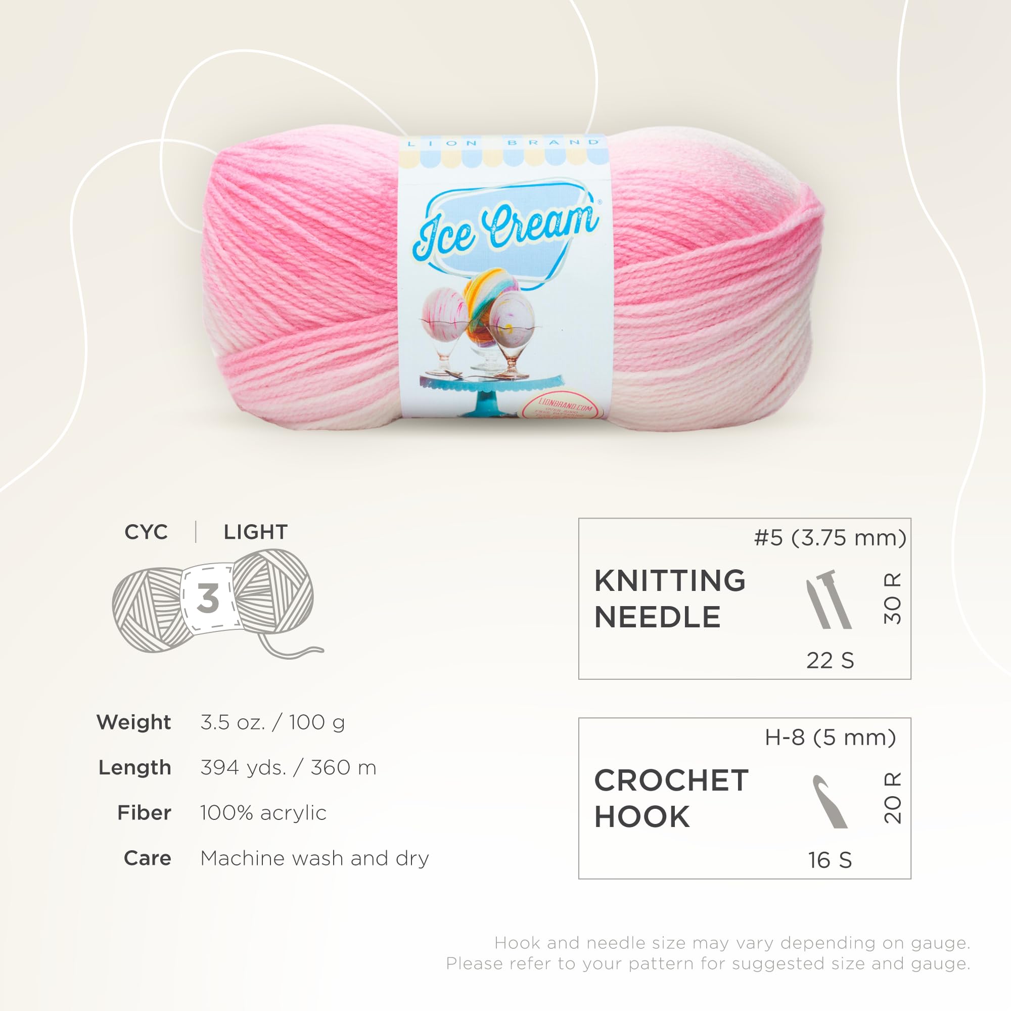 (3 Pack) Lion Brand Yarn ice Cream Baby Yarn, Strawberry