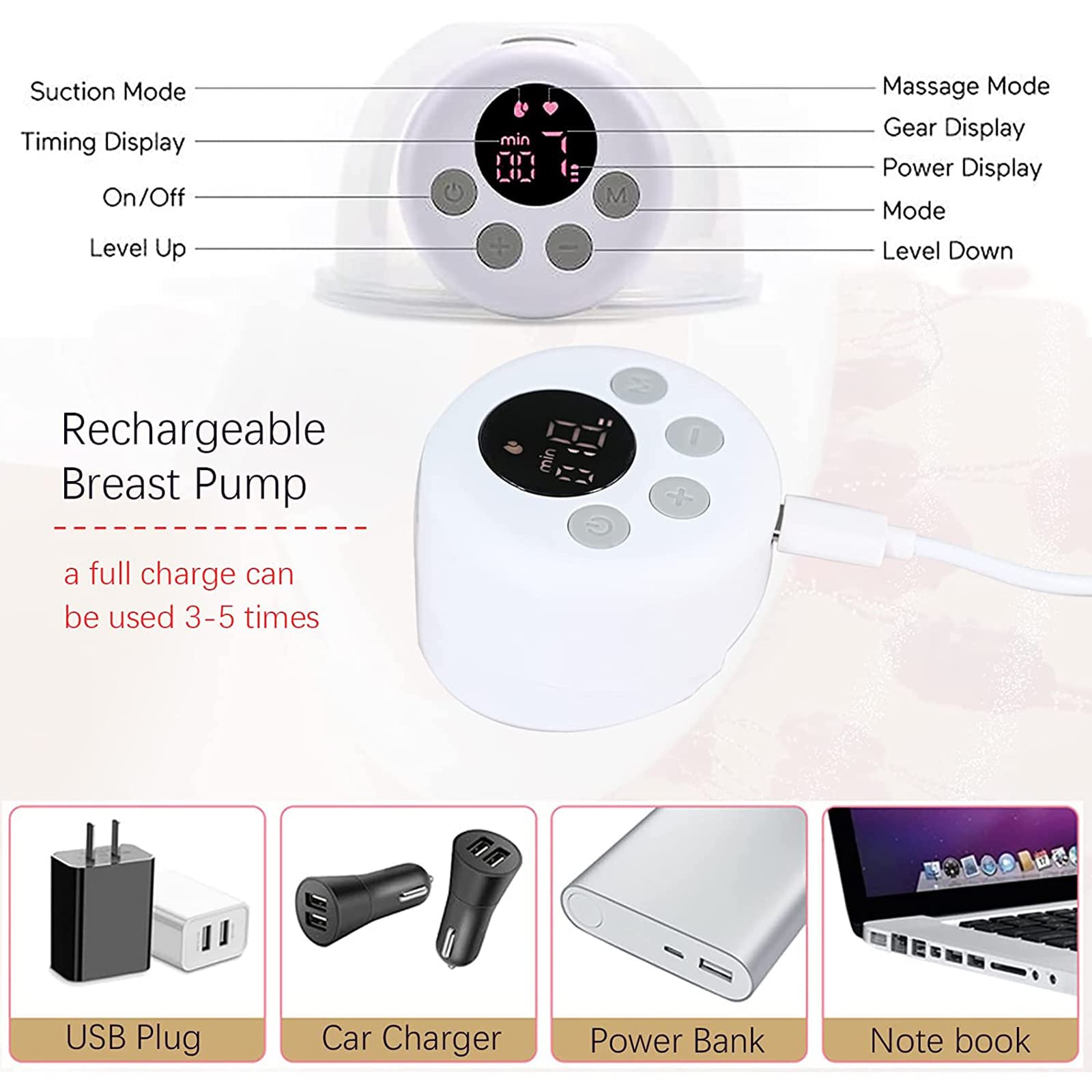 (2 Packs) Wearable Breast Pump, Electric Breast Pump, Hands Free Breast Feeding Pump, Portable Breast Pump with 9 Levels 24MM