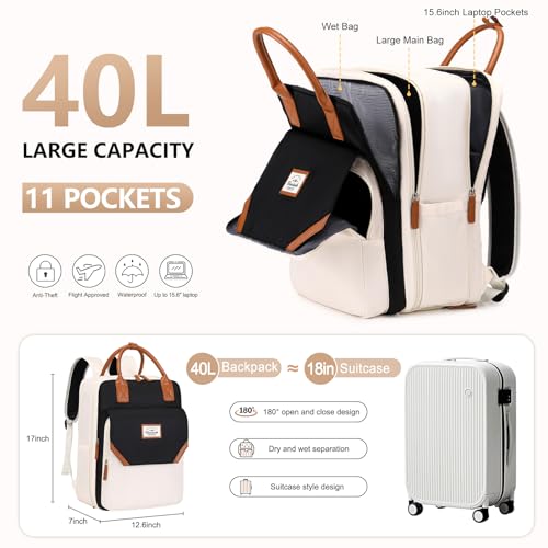 (2023 Fall Season New) Large Travel Backpack for Women, 40L Carry On Backpack Flight Approved, Backpack with Laptop Compartment, USB Charging Port, Shoes Compartment, Personal Luggage Backpack