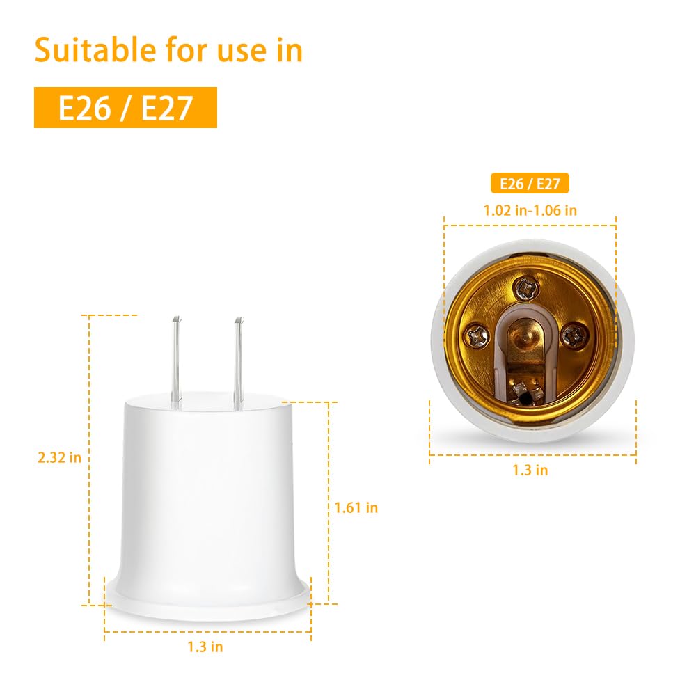 (4PACK) E26/e27 Socket Adapter Converts Outlet to Lamp Socket, 660 Watt, 125 Volt,AC Plug to E26 Two Outlet Light Socket Adapter,white1